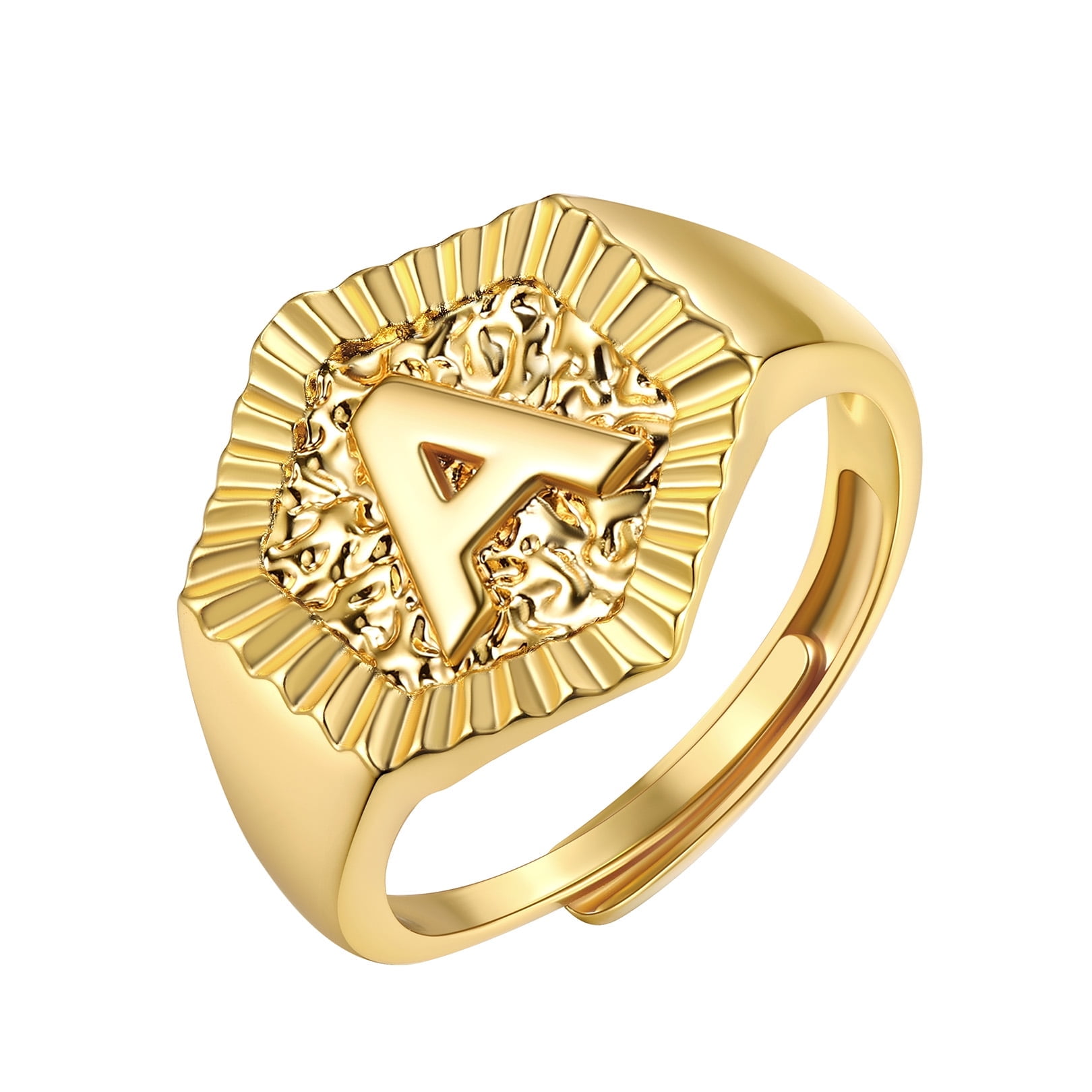 FOCALOOK Gold Plated Initial Ring for Women Adjustable Open Stackable ...
