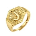 FOCALOOK Gold Plated Initial Ring for Women Adjustable Open Stackable Statement Knuckle Ring ...
