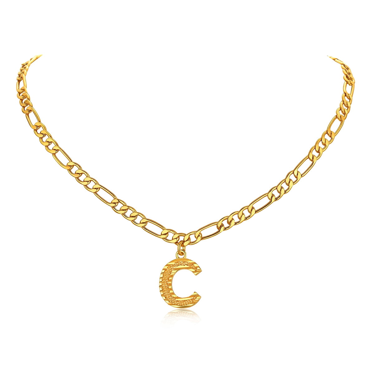 FOCALOOK Initial C Necklaces for Women Men Gold Plated Figaro Chain 16 ...