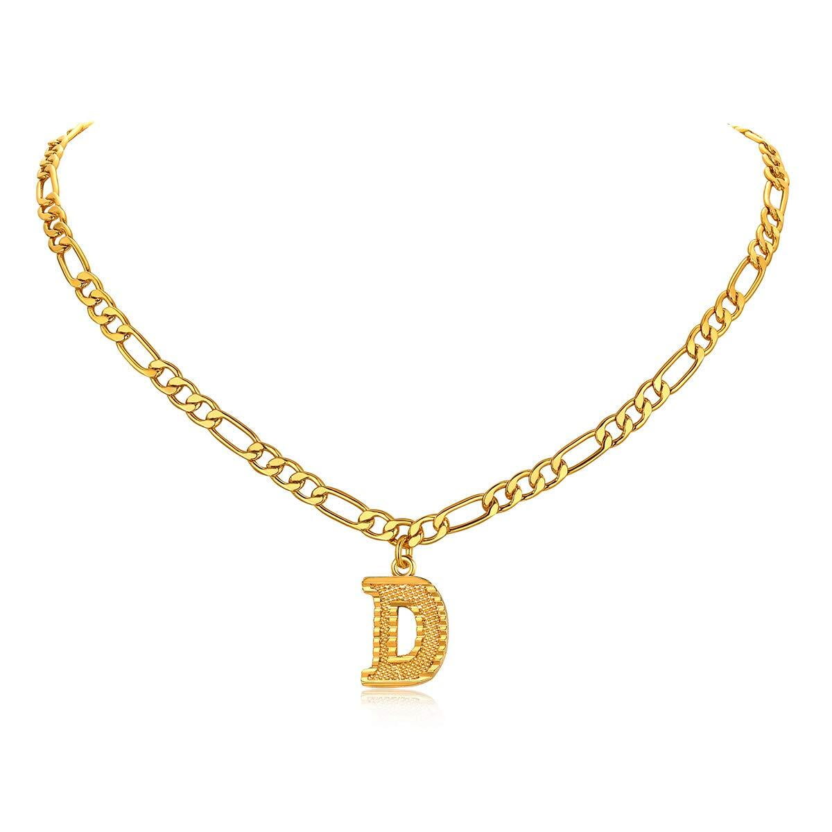 FOCALOOK Initial D Necklaces for Women Men Gold Plated Figaro Chain 16 ...
