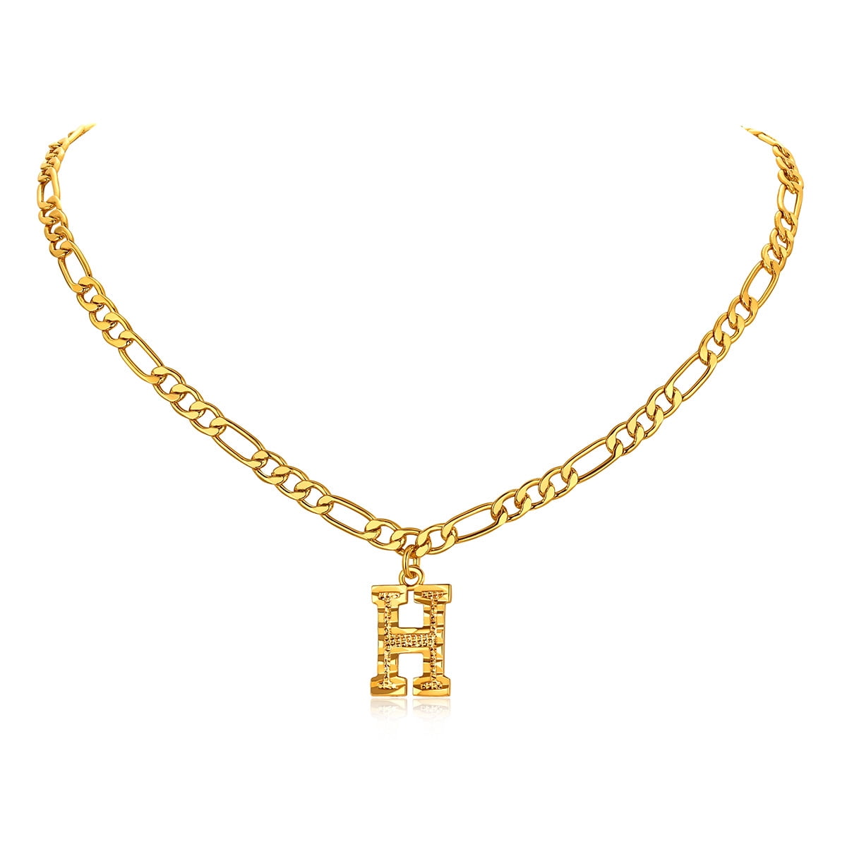 FOCALOOK Initial H Necklaces for Women Men Gold Plated Figaro Chain 16 ...