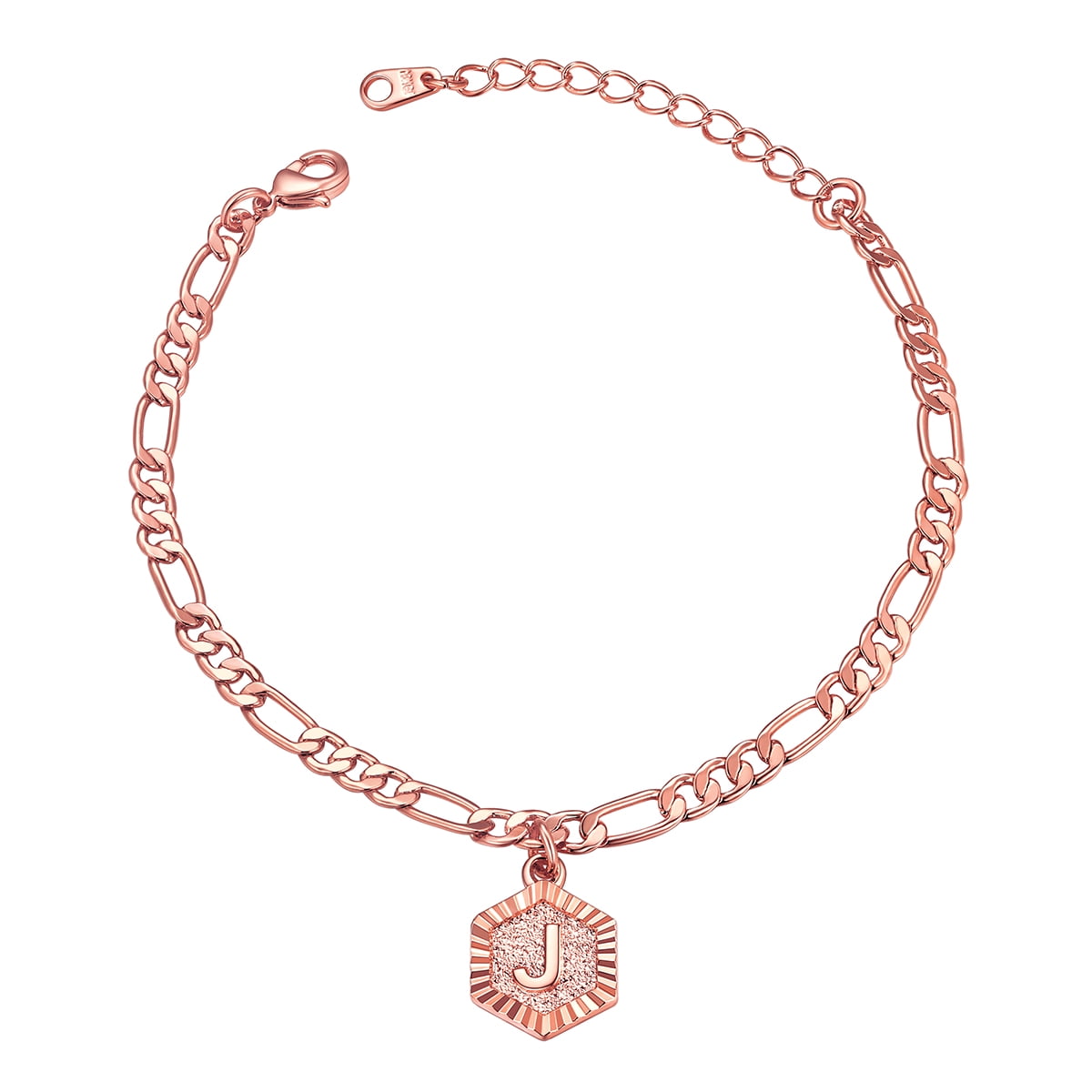 FOCALOOK Initial J Anklets for Women, Large Plus Size Rose Gold Figaro ...