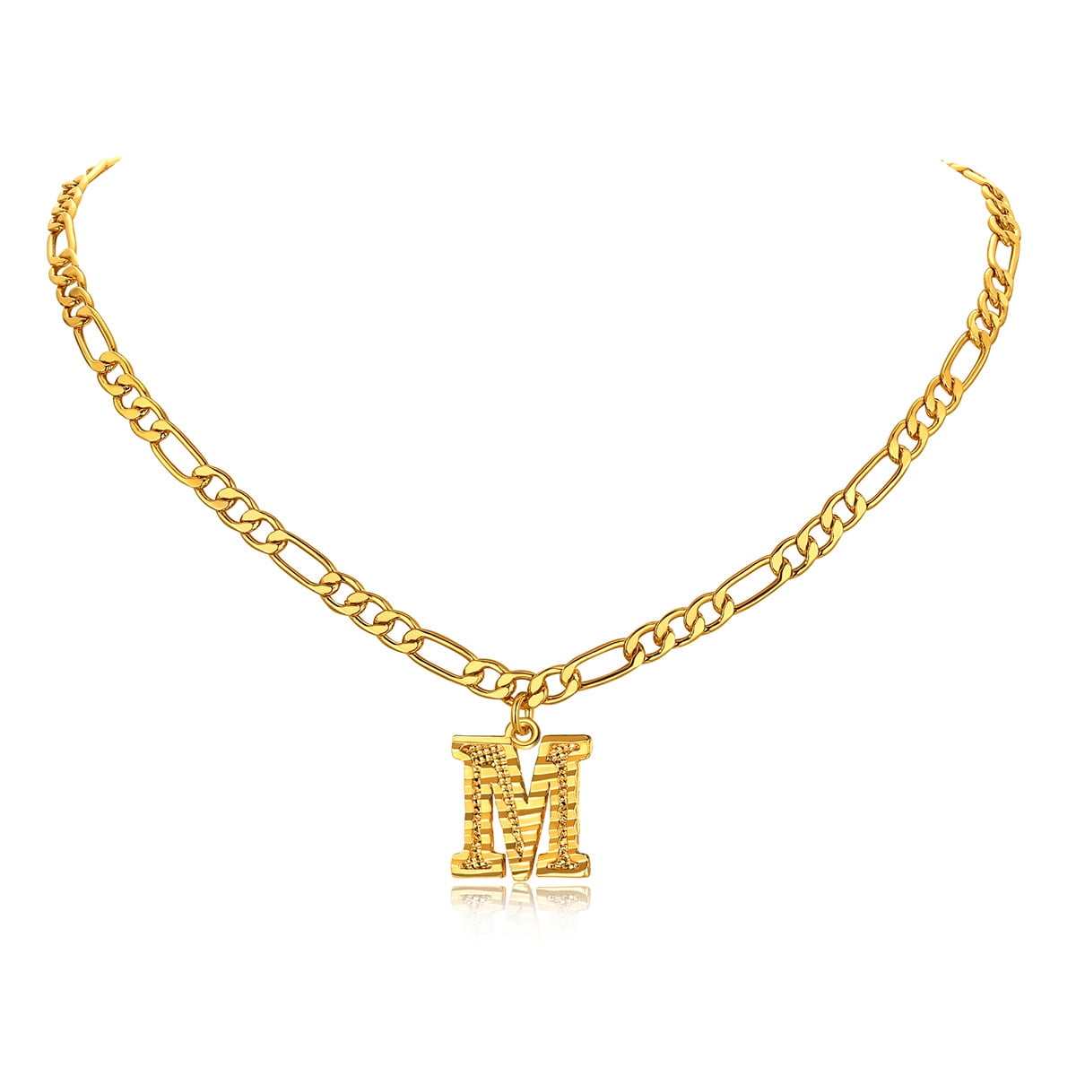FOCALOOK Initial M Necklaces for Women Men Gold Plated Figaro Chain 16 ...
