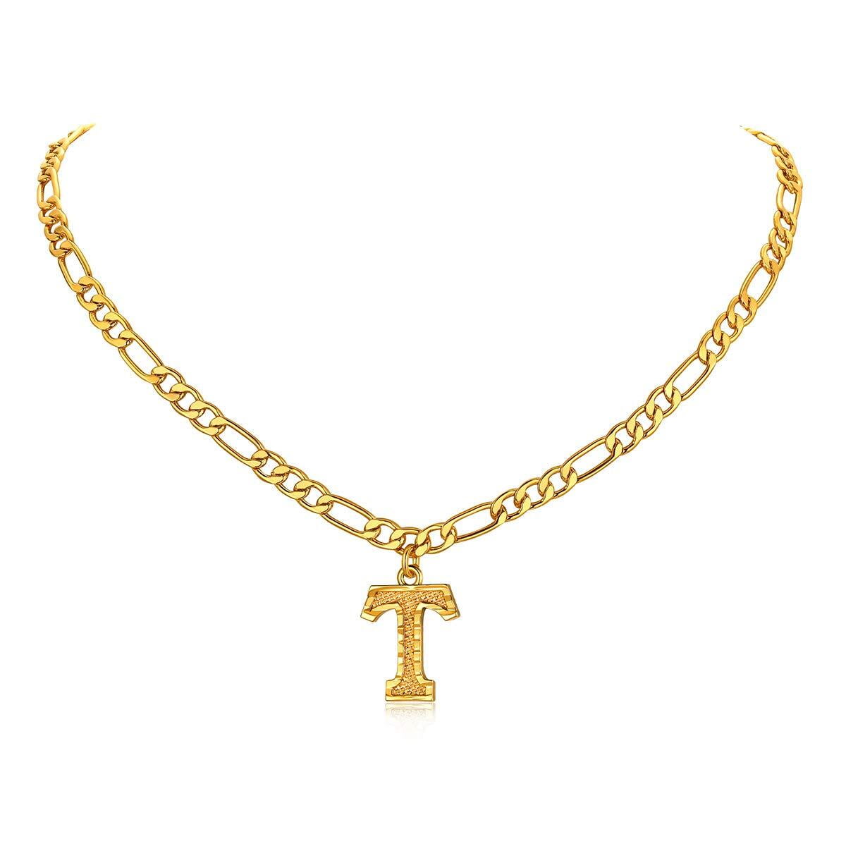 FOCALOOK Gold Plated Initial Letter T Necklace for Men and Women, 18 ...