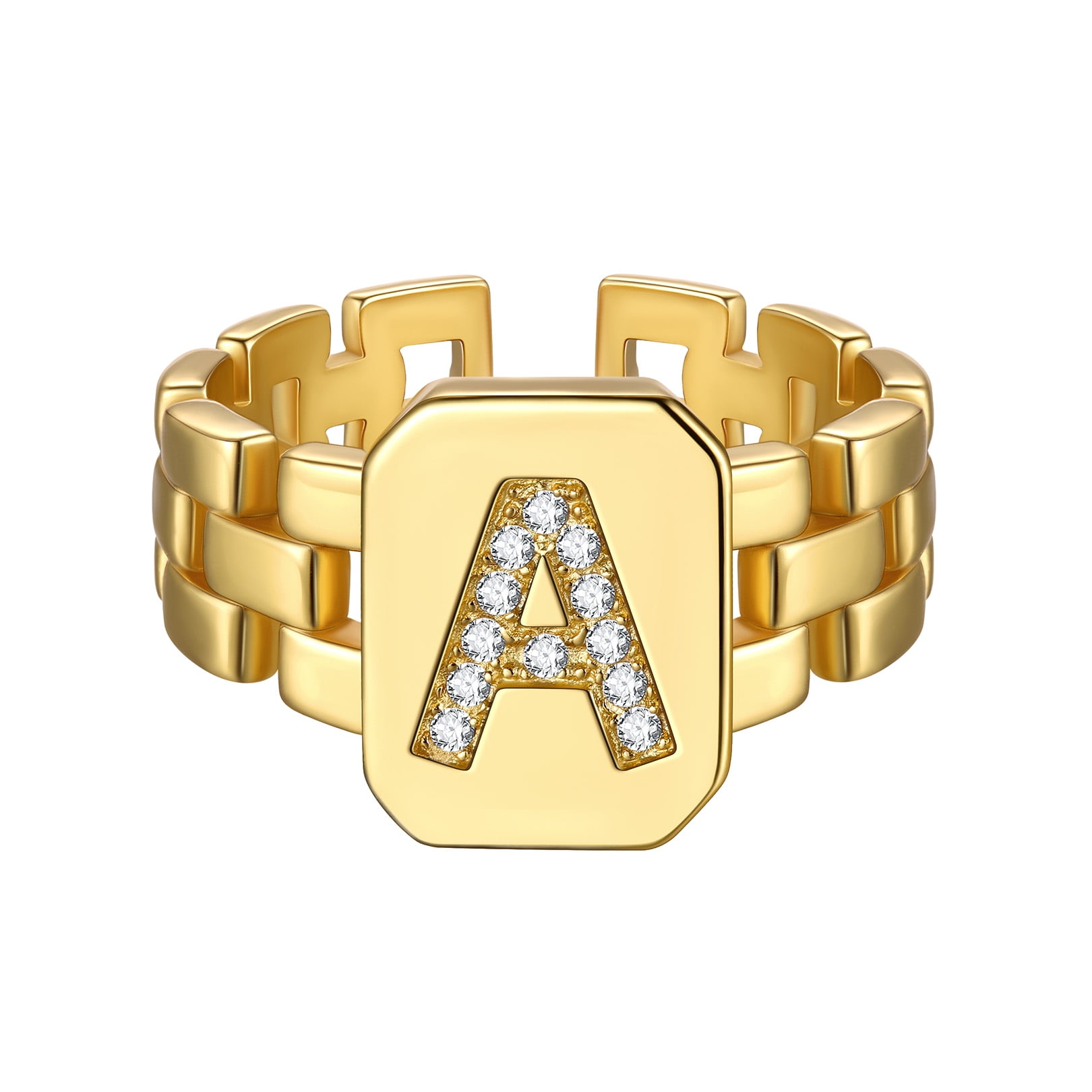 FOCALOOK Initial Rings for Women Gold Plated Adjustable Open Band Rings ...