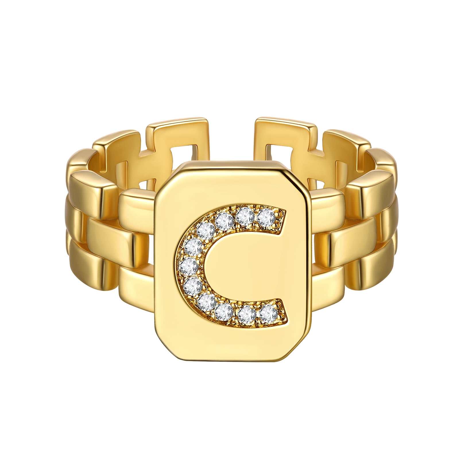 FOCALOOK Initial Rings for Women Gold Plated Adjustable Open Band Rings ...