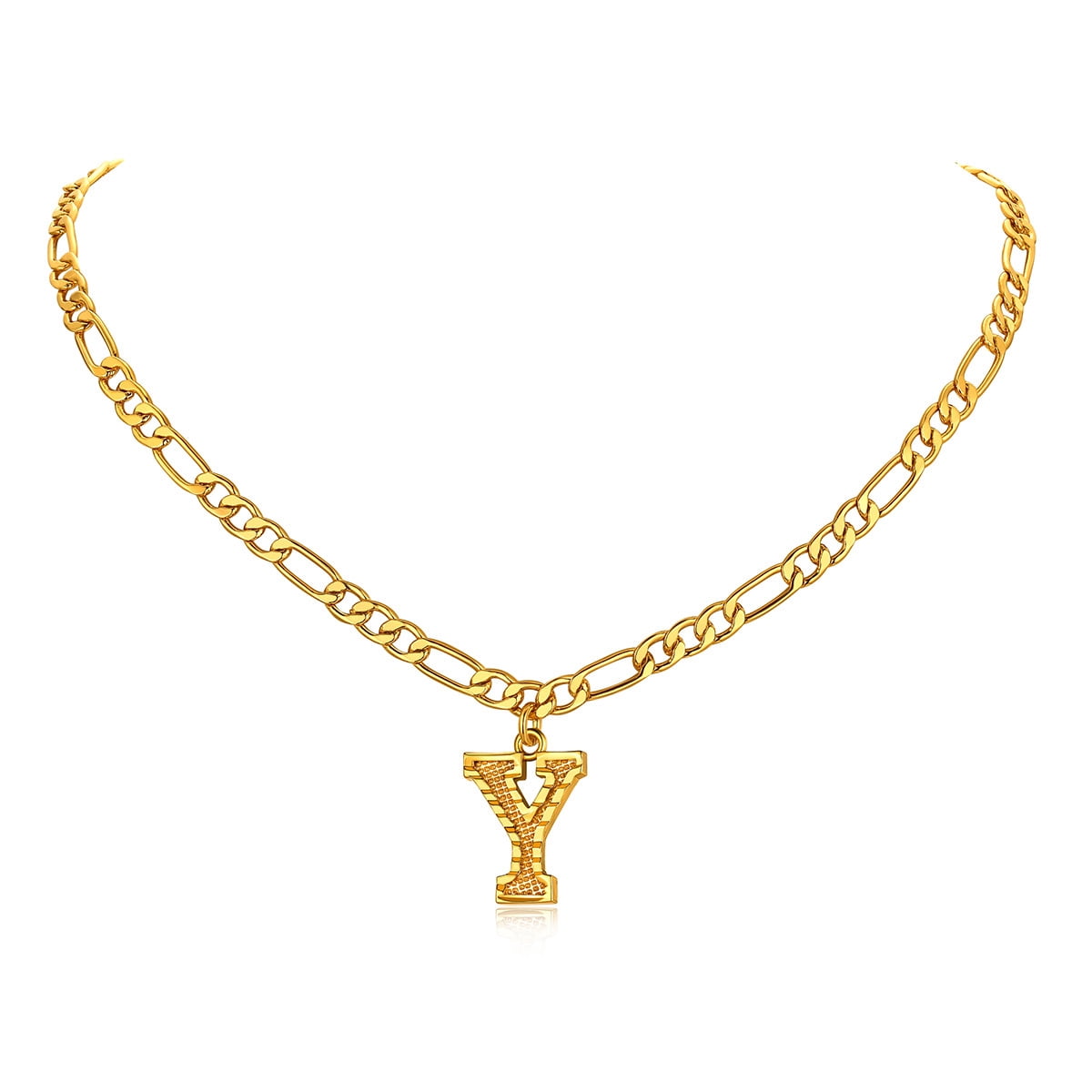 FOCALOOK Initial Y Necklaces for Women Men Gold Plated Figaro Chain 16 ...
