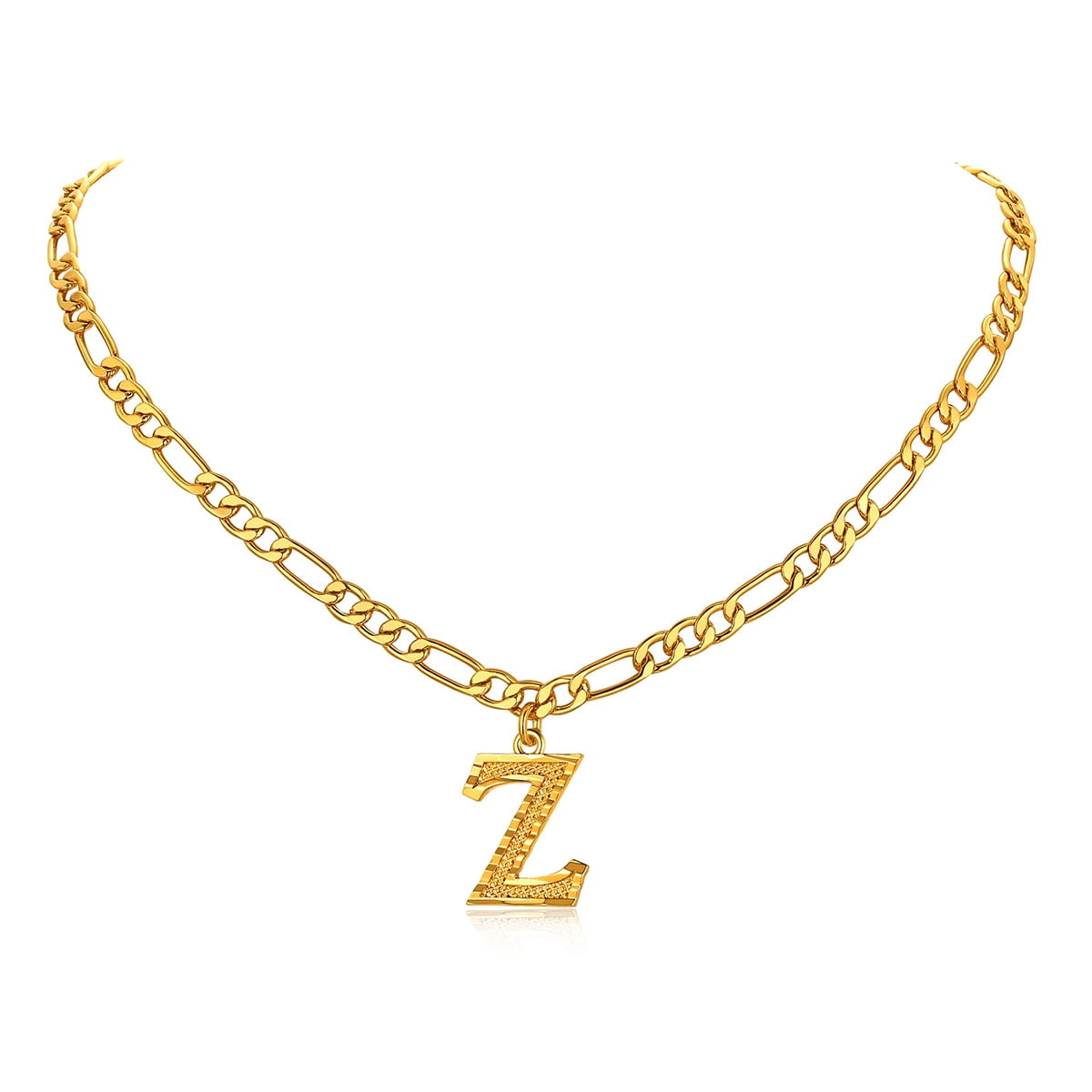 FOCALOOK Initial Z Necklaces for Women Men Gold Plated Figaro Chain 16 ...