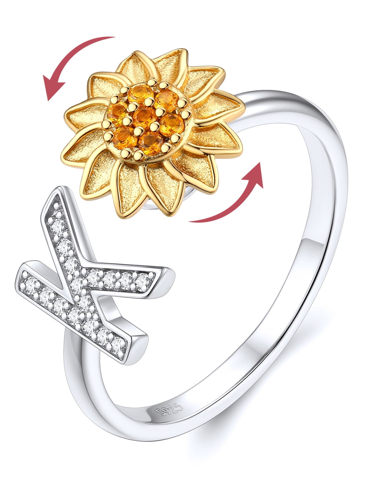 FOCALOOK Rotatable Sunflower Anxiety Ring for Women 925 Sterling Silver ...