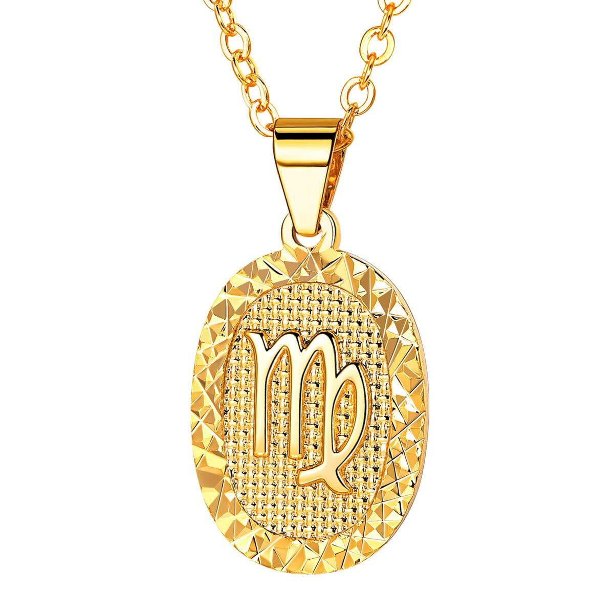 FOCALOOK Virgo Gold Plated Necklace for Women Oval Horoscope Medallion ...