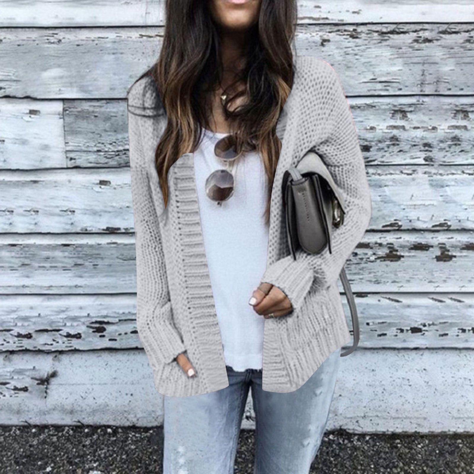 FOCLMP Women Knit Cardigan Sweater With Pocket Solid Color Long Sleeve ...