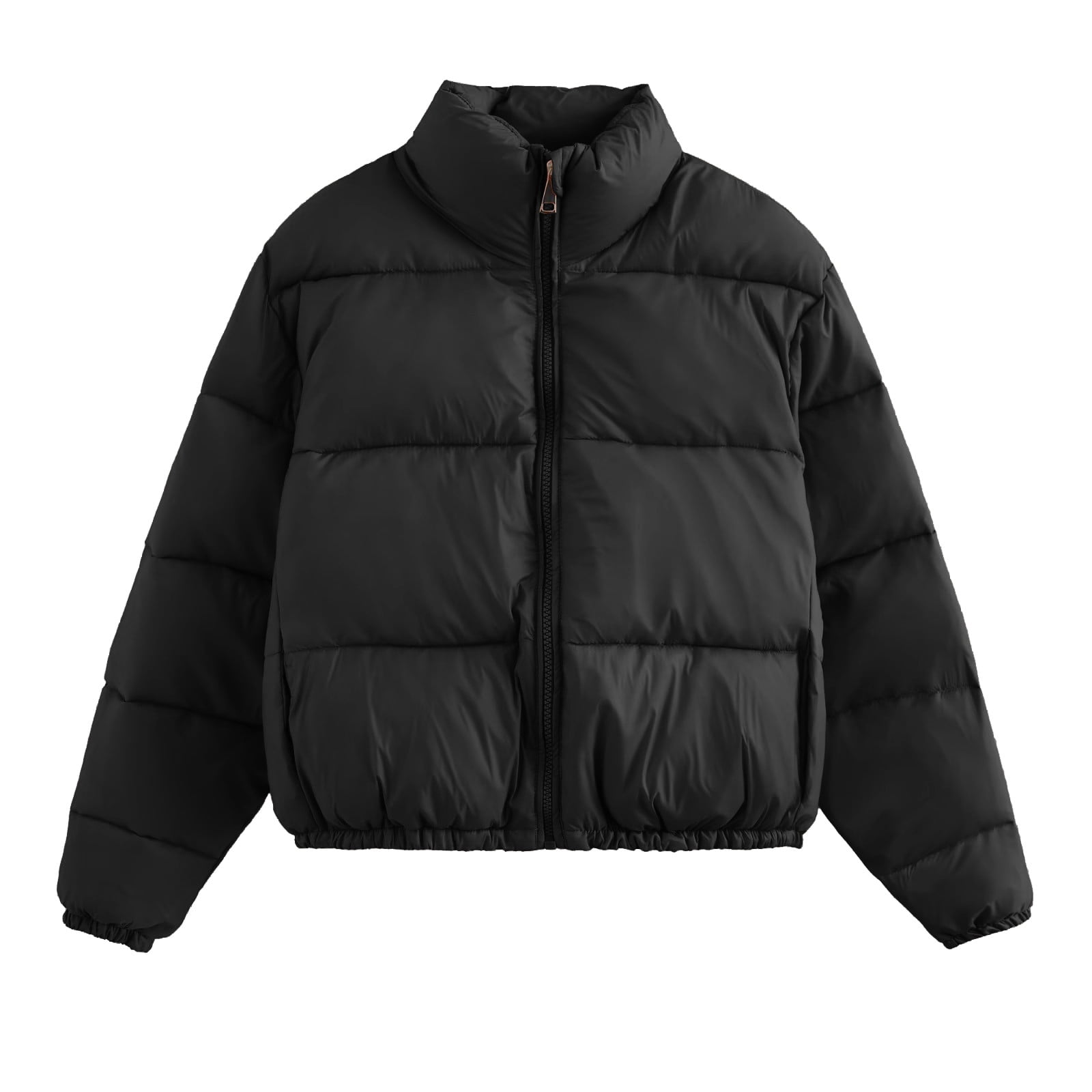 FOCLMP Women Zip Short Bread Jacket High Collar Cotton-Padded Outwear ...