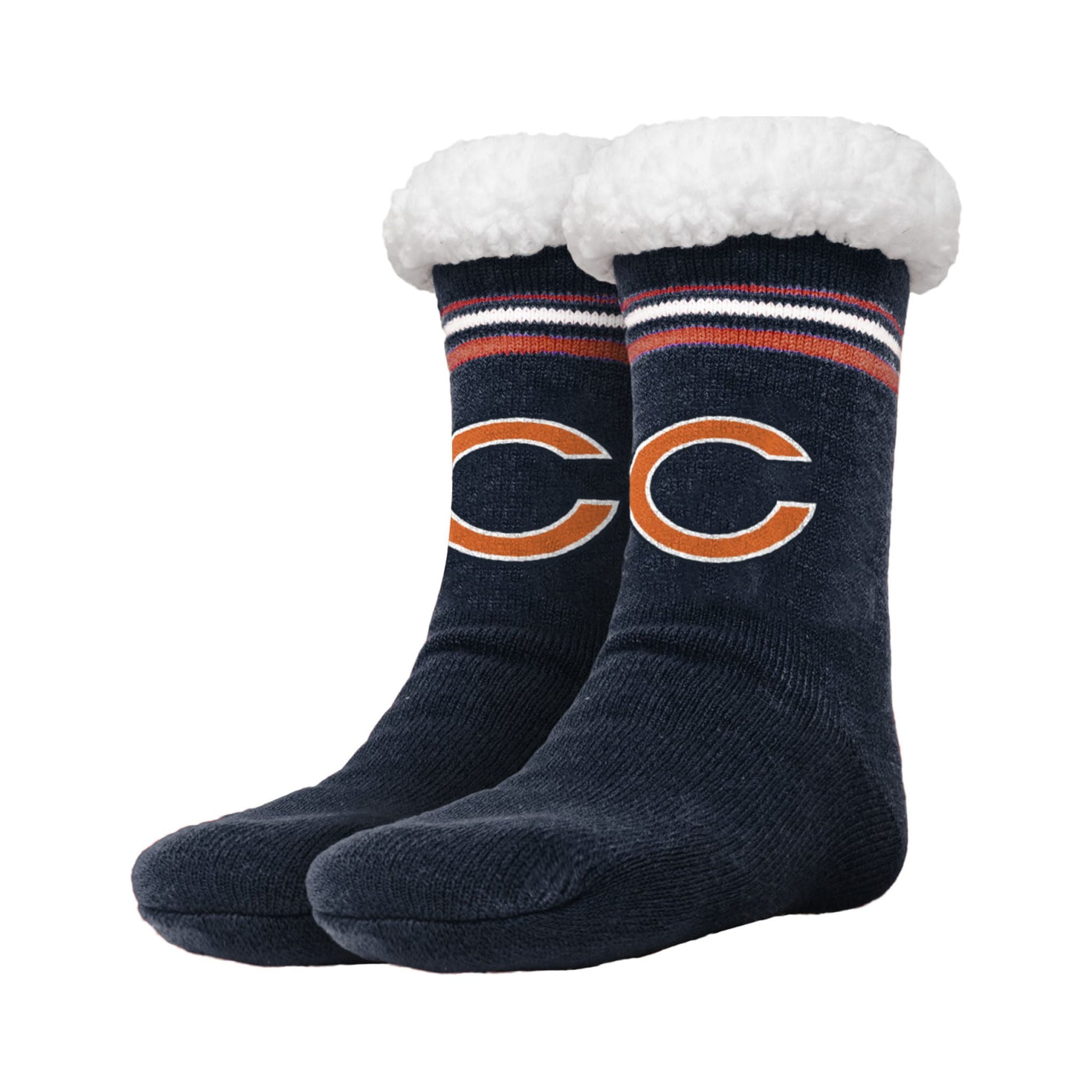 FOCO NFL Chicago Bears Solid Stripe Logo Footy Slippers Non-Skid Bottom ...