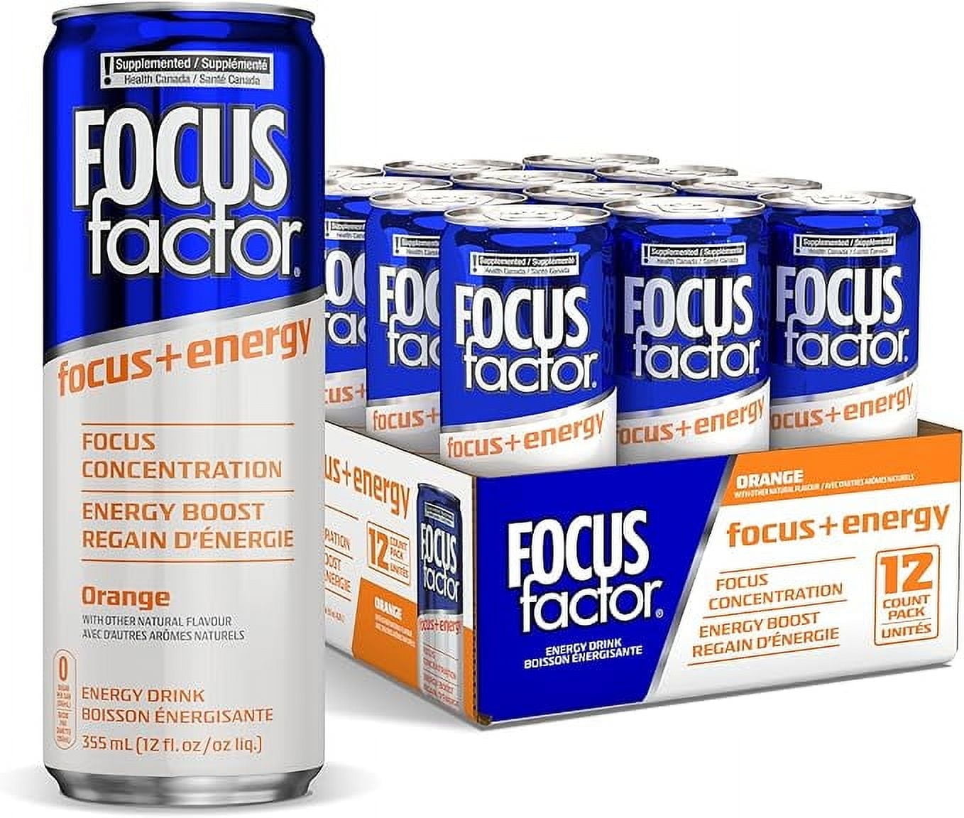 FOCUS FACTOR Energy Drink - 12 x 355ml Cans (Orange Flavour) - with ...