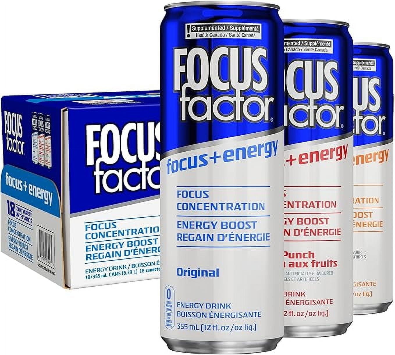 FOCUS FACTOR Energy Drink - 18 x 355ml Cans - Variety Pack (Original ...