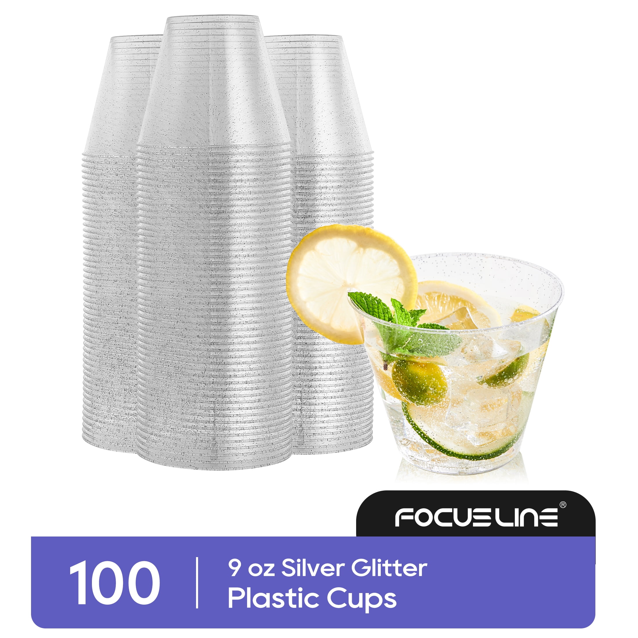 FOCUSLINE 100 Pack 9oz Silver Glitter Fancy Disposable Cups for ...