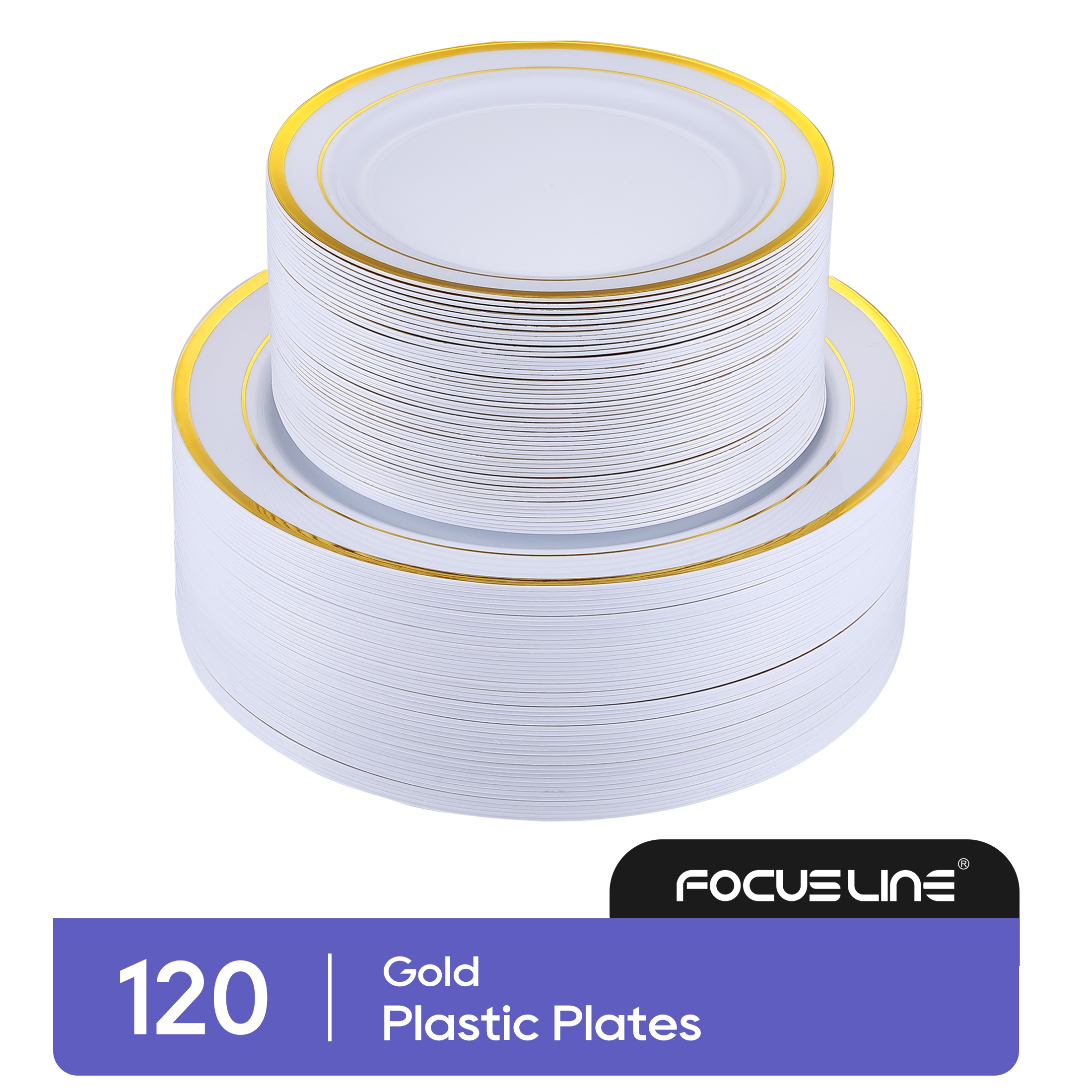 100 Piece Plastic Party Plates White Gold Rim, Premium Heavy Duty 10.25 ...