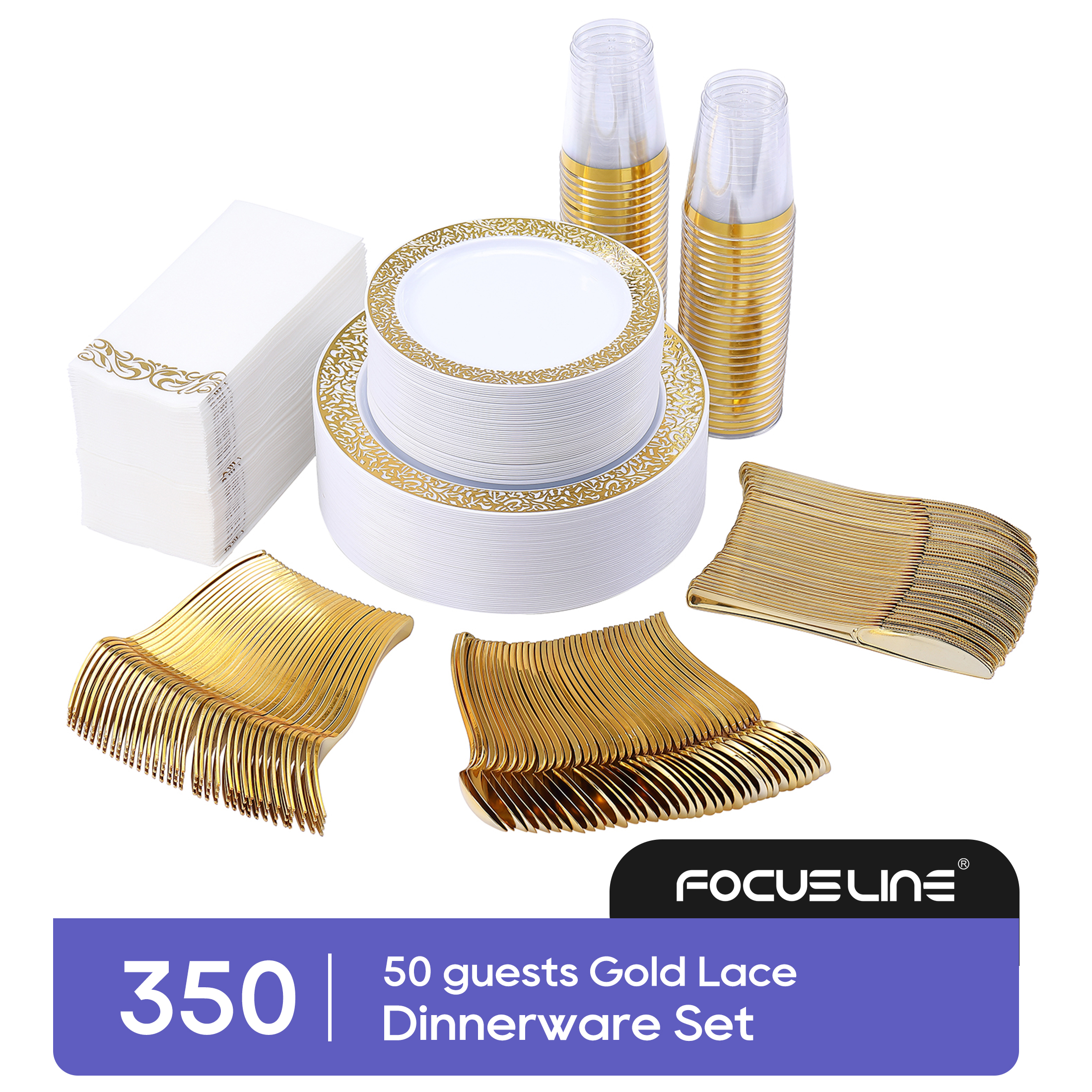 50-Pack Gold Plastic Plates - Gold Glitter Plates with Scalloped Edges ...