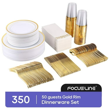 Black and Gold Plastic Plates - Gold Disposable Dinnerware Sets for 50 ...