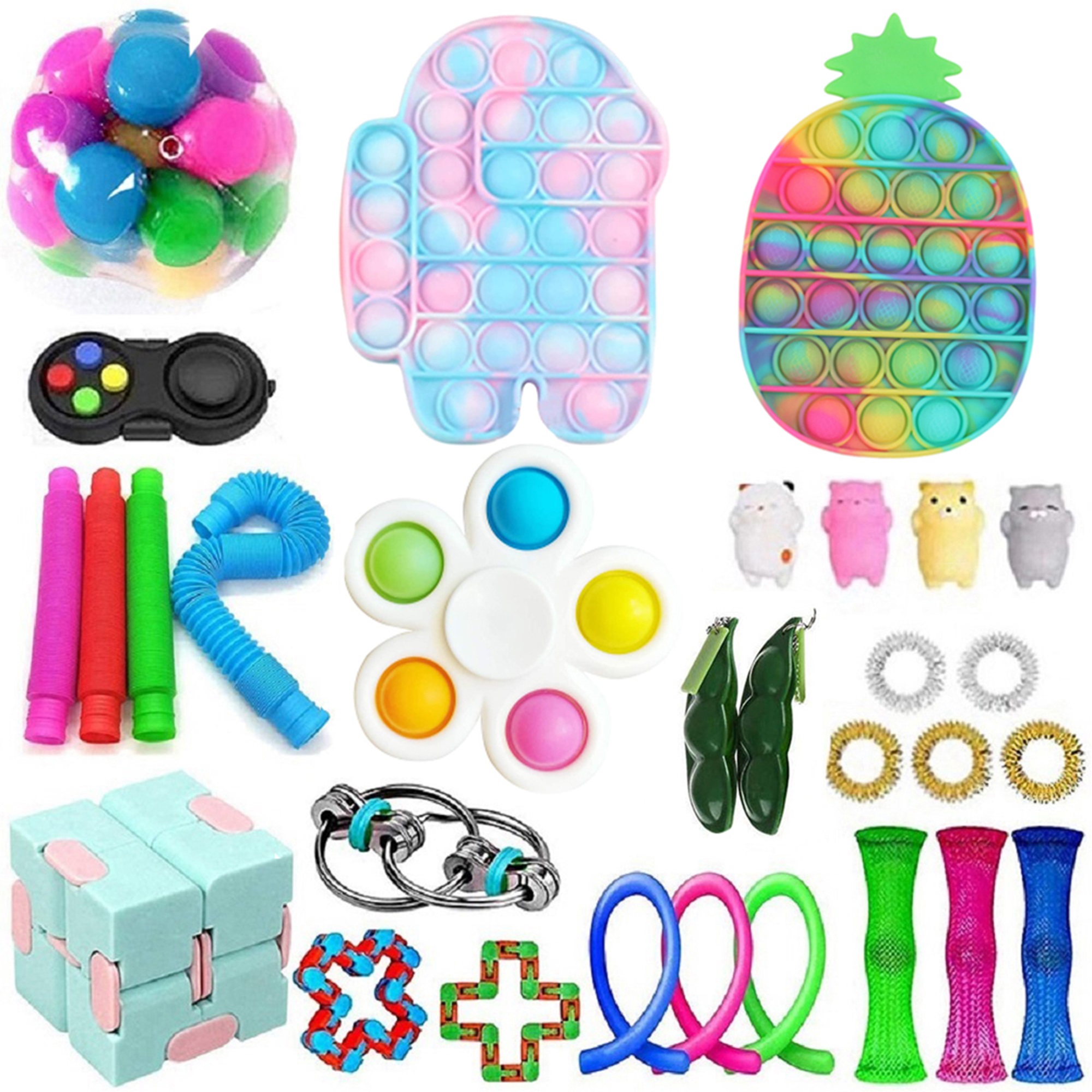 FOCUSNORM 30 Pack Fidget Toys Set Cheap Sensory Simples-Dimples Toy for ADHD ADD Push Pop Bubble ...