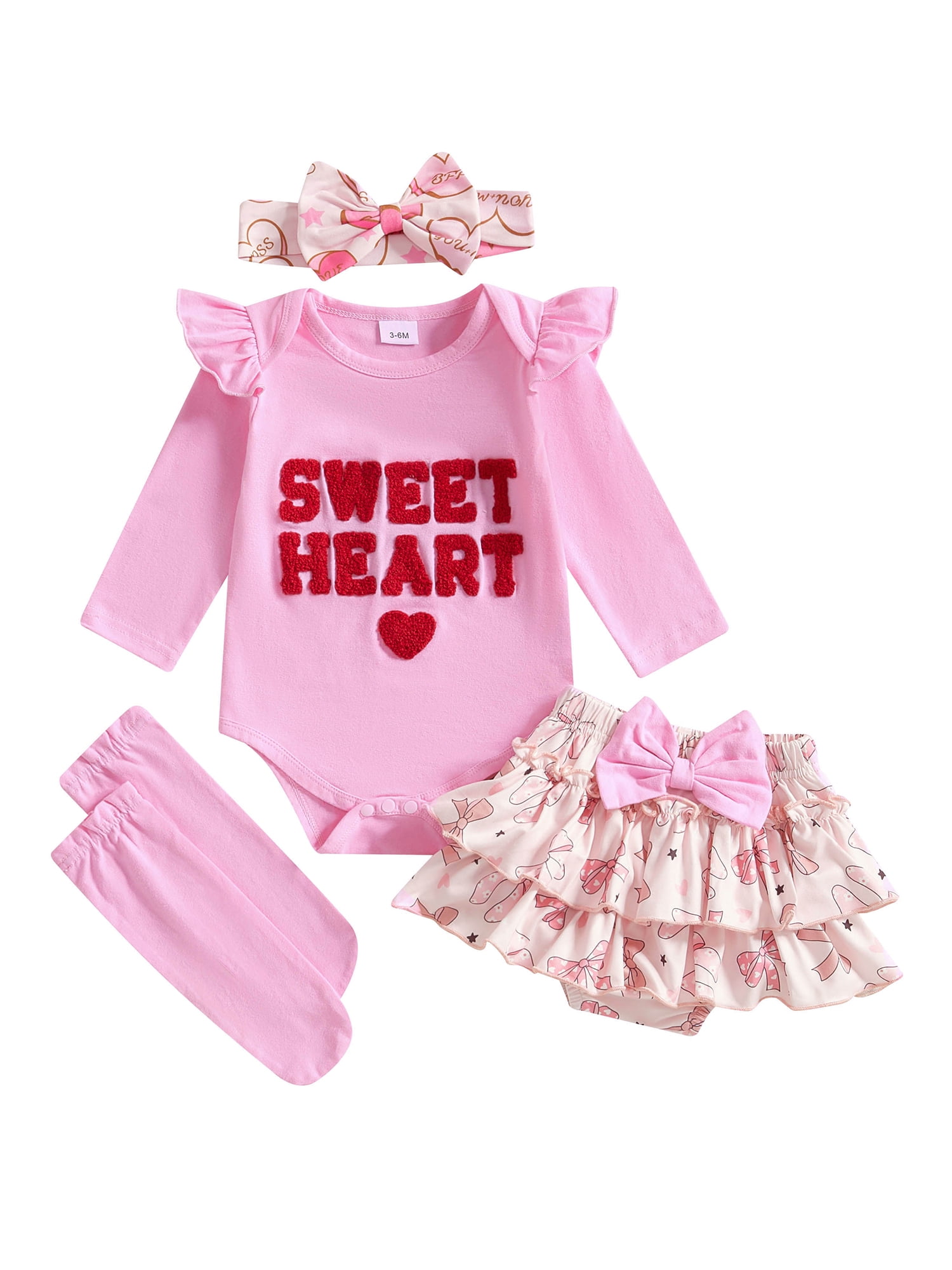 FOCUSNORM Baby Girl Valentines Day Outfit My First Valentines Day Romper Heart Ruffle Skirt Set ...