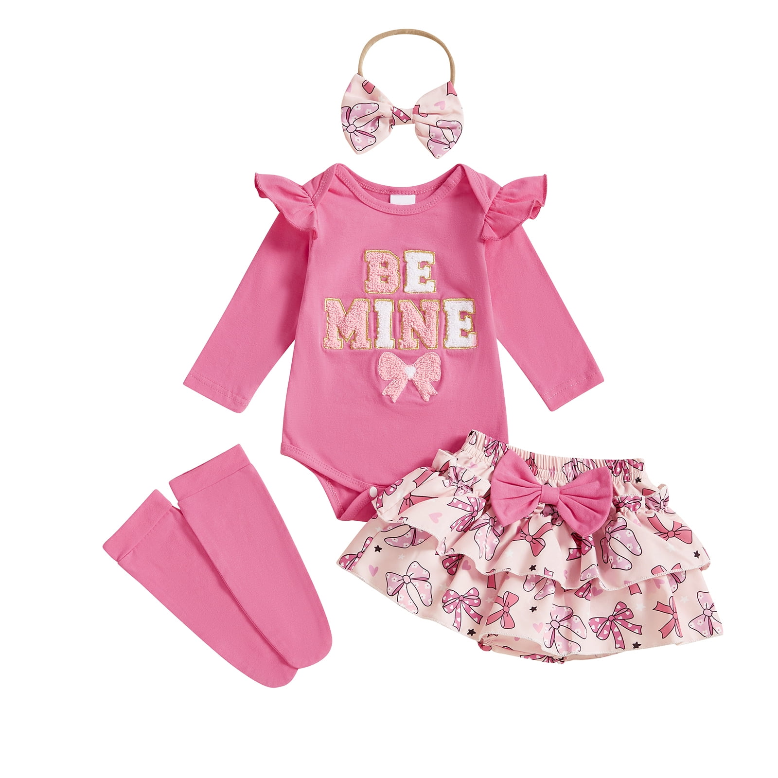 FOCUSNORM Baby Girl Valentines Day Outfit My First Valentines Day Romper Heart Ruffle Skirt Set ...