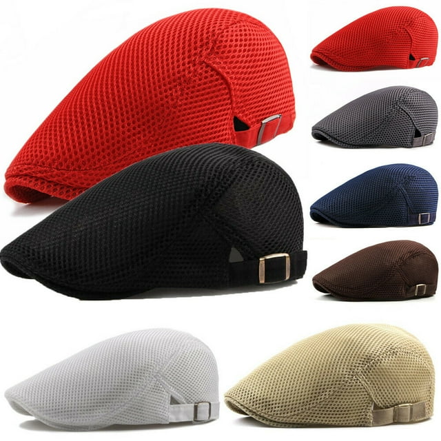 FOCUSNORM Men's Breathable Mesh Summer Hat Flat Cap Beret Ivy Gatsby ...