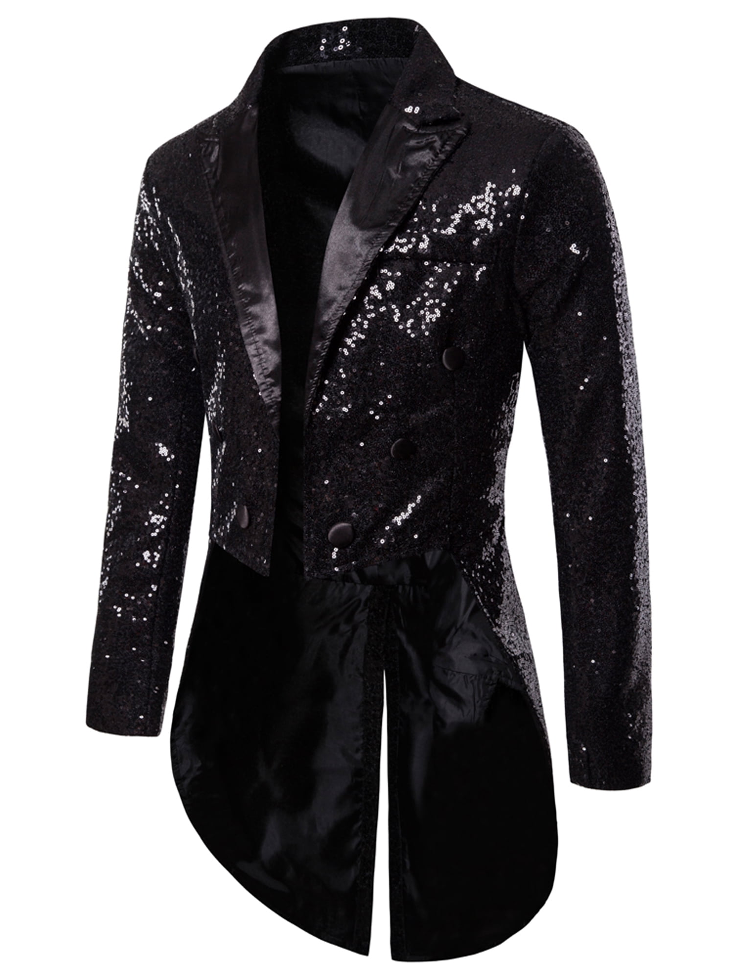 FOCUSNORM Mens Sequin Tailcoat Swallowtail Suit Jacket Party Show Tux ...