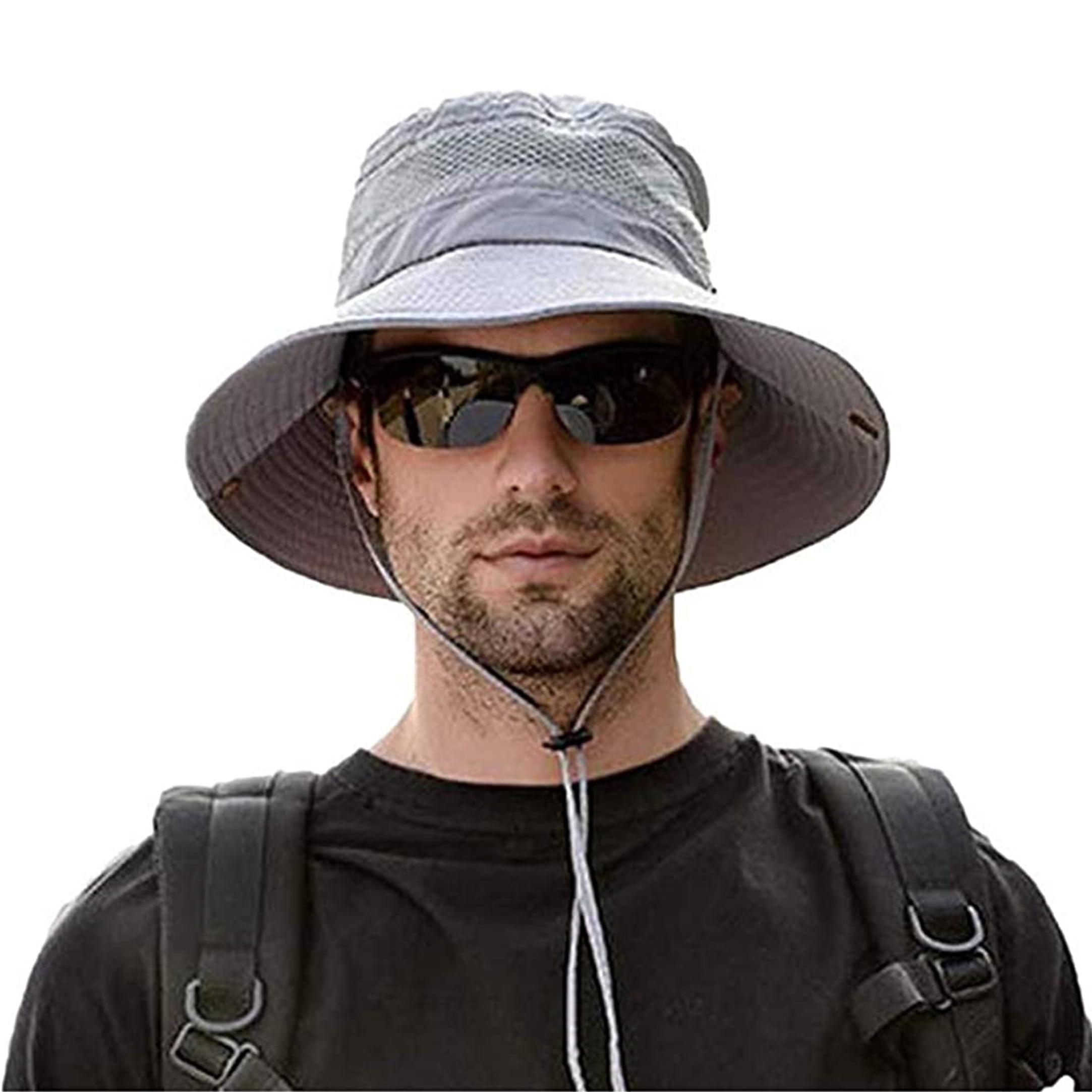 FOCUSNORM Mens UV Protection Wide Brim Sun Hats Cooling Mesh Cap Foldable Travel Outdoor Fishing ...