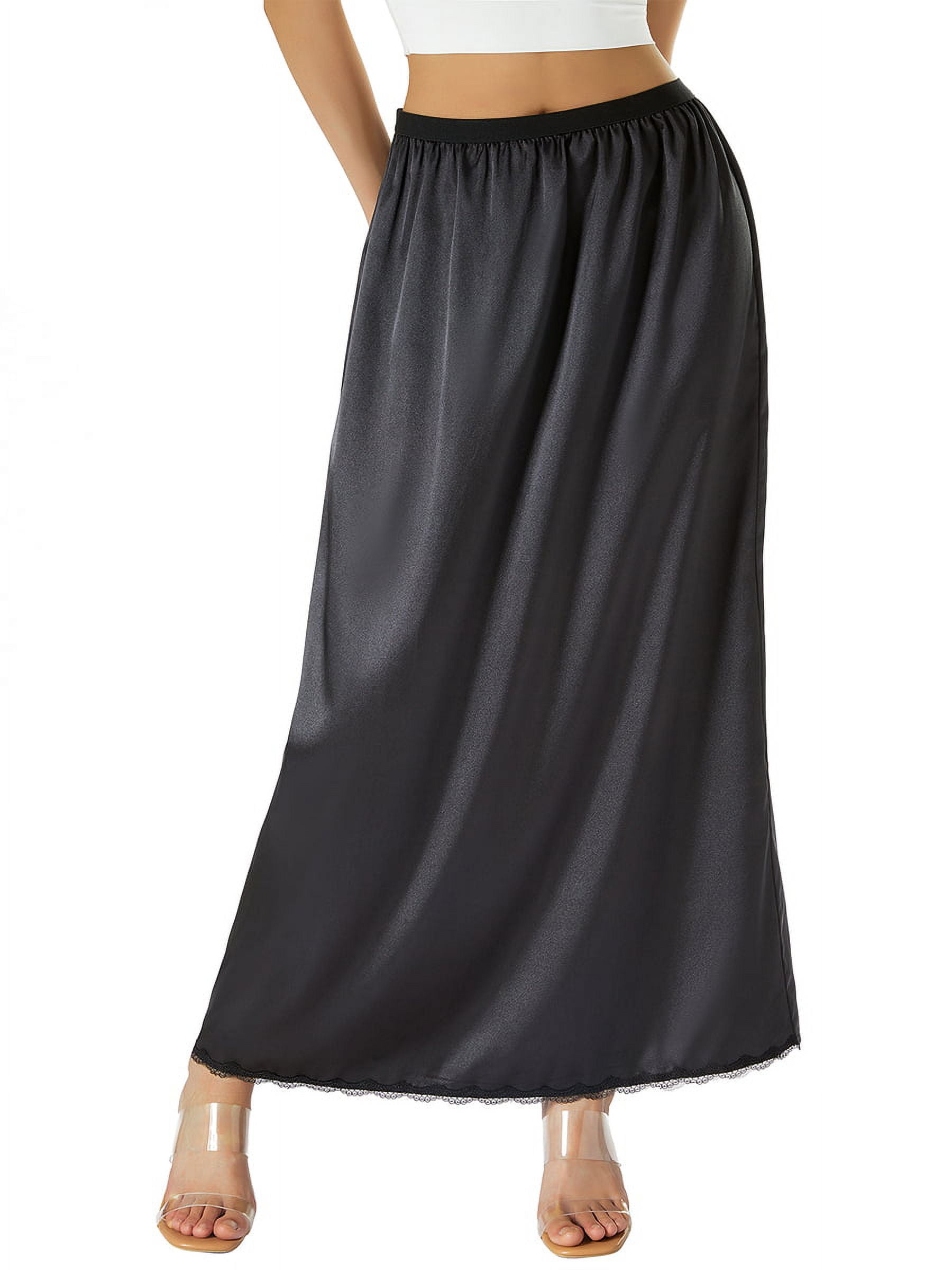 FOCUSNORM Women's Anti-Static Half Slip for Under Dresses Satin Long ...