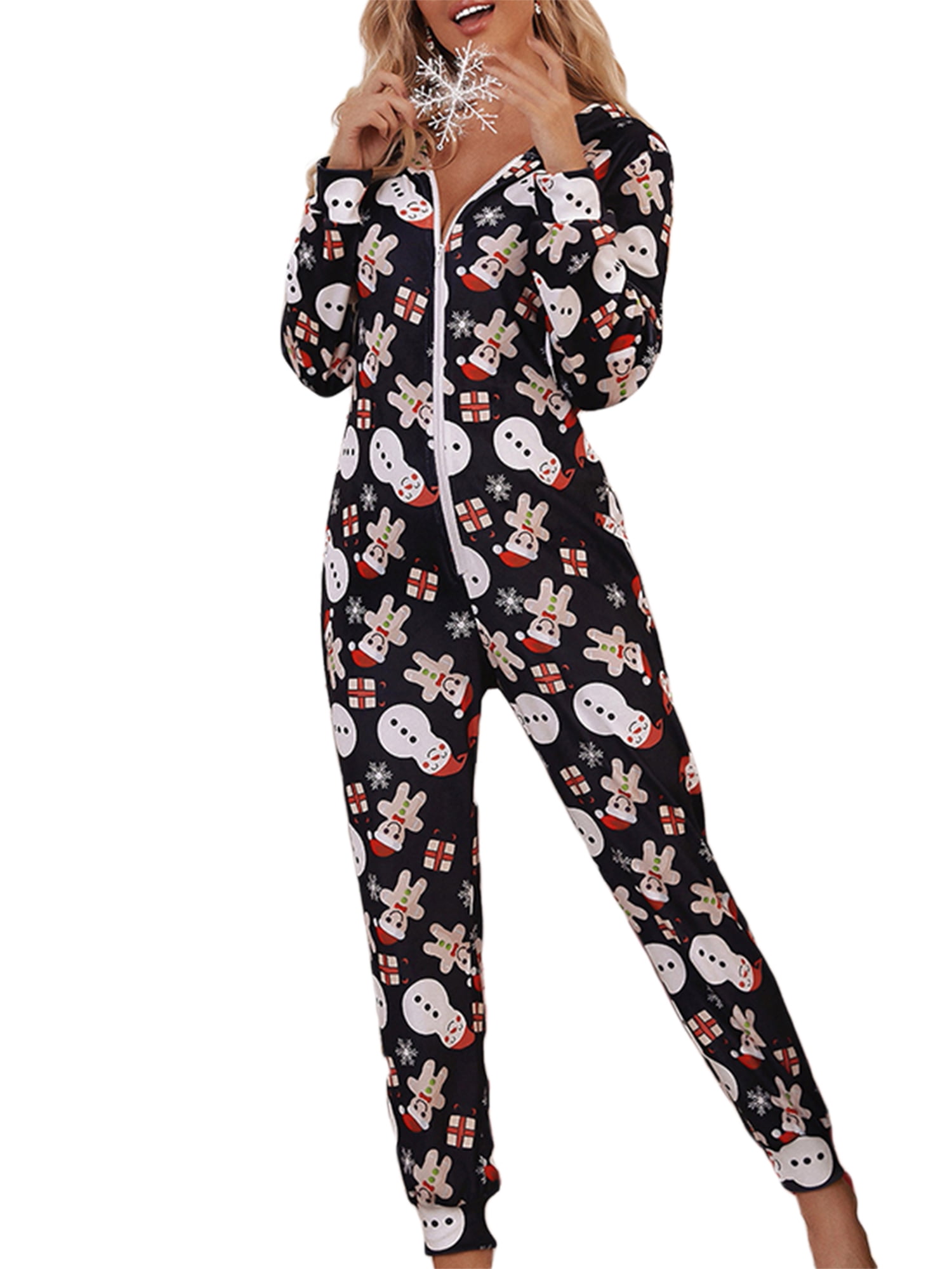 FOCUSNORM Women's Family Ugly One Piece Christmas Print Pajamas Hooded ...
