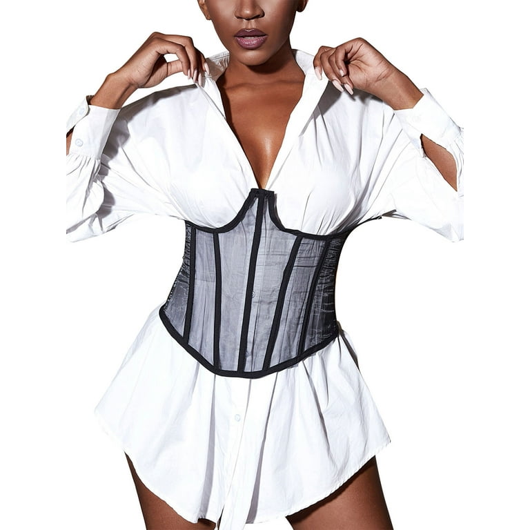 FOCUSNORM Womens Mesh Underbust Boned Waist Training Corset FOCUSNORM Womens Mesh Underbust Boned Waist Training Corset
