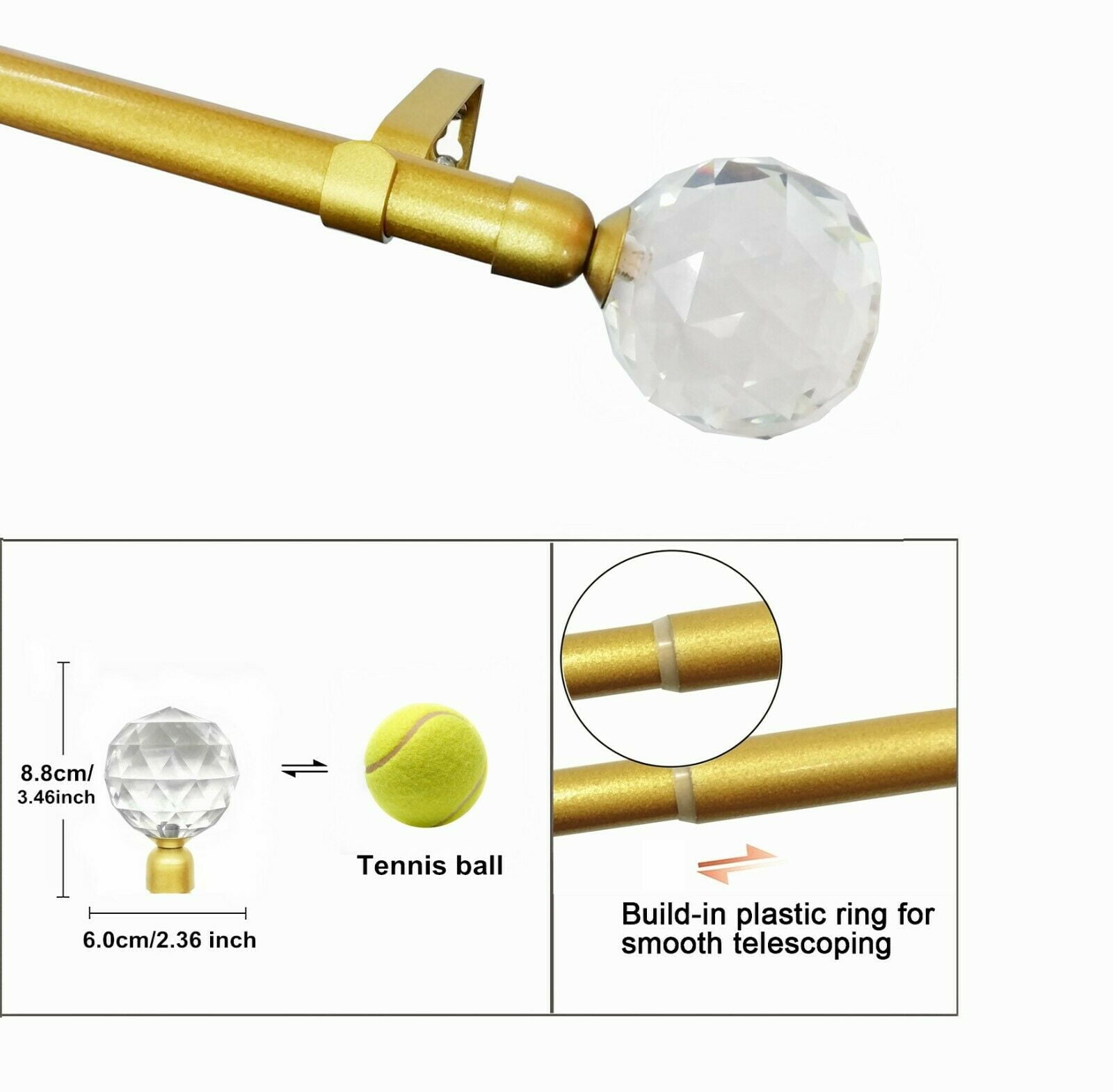 FOCUSSEXY Crystal Curtain Rods , Window Curtain Rods for Windows28-48/ ...