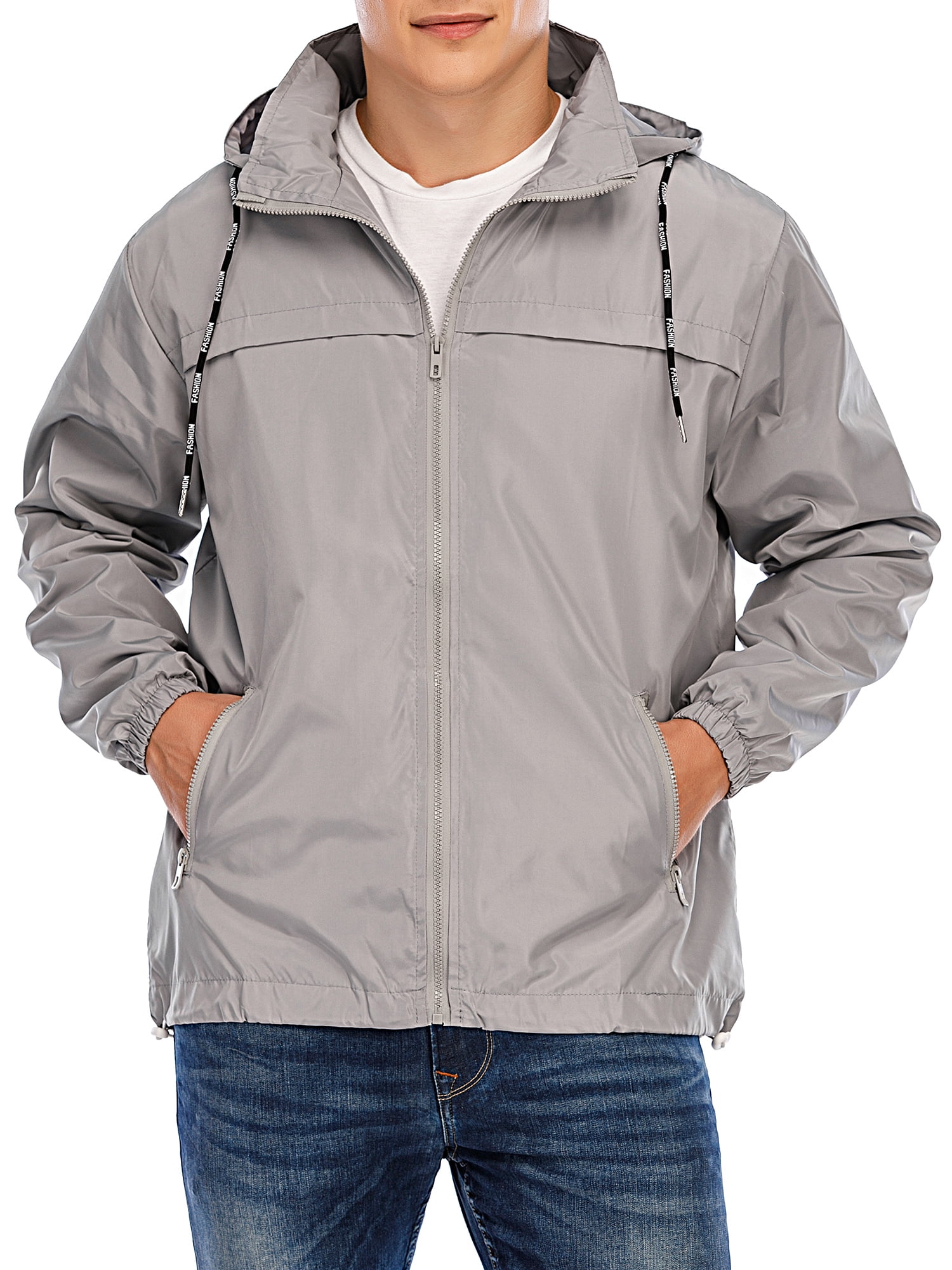 FOCUSSEXY Men's Hooded Windbreaker Zip-Up Sport Windbreaker Winter Coat ...