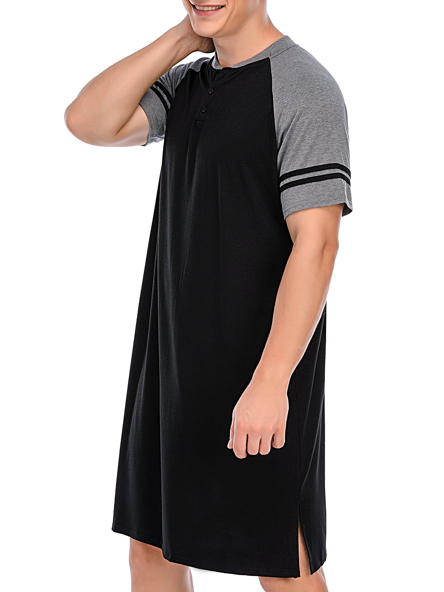 FOCUSSEXY Mens Cotton Sleep Shirt Men's Nightshirt Short Sleeve Shirt ...