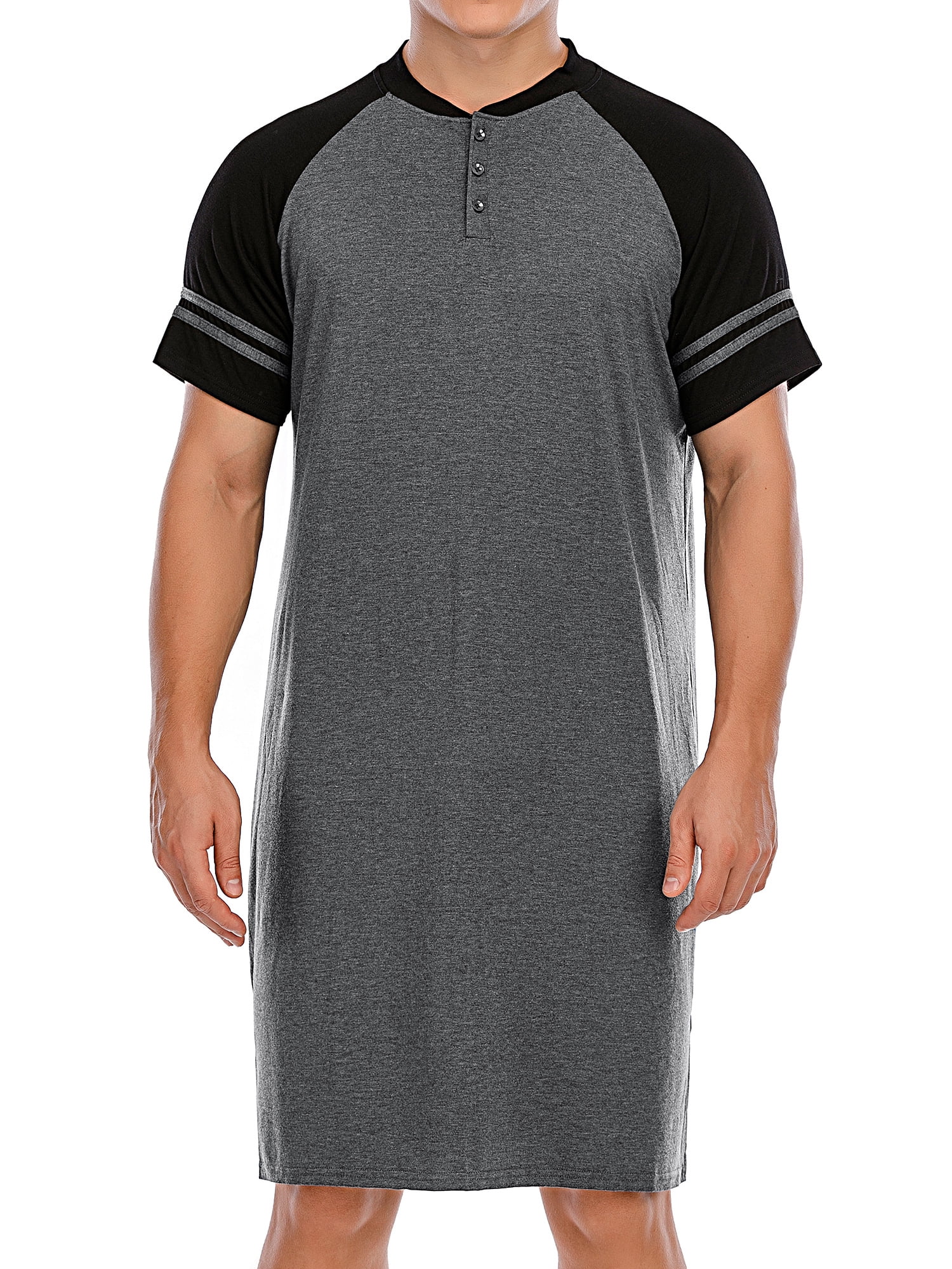 FOCUSSEXY Mens Cotton Sleep Shirt Men's Nightshirt Short Sleeve Shirt ...