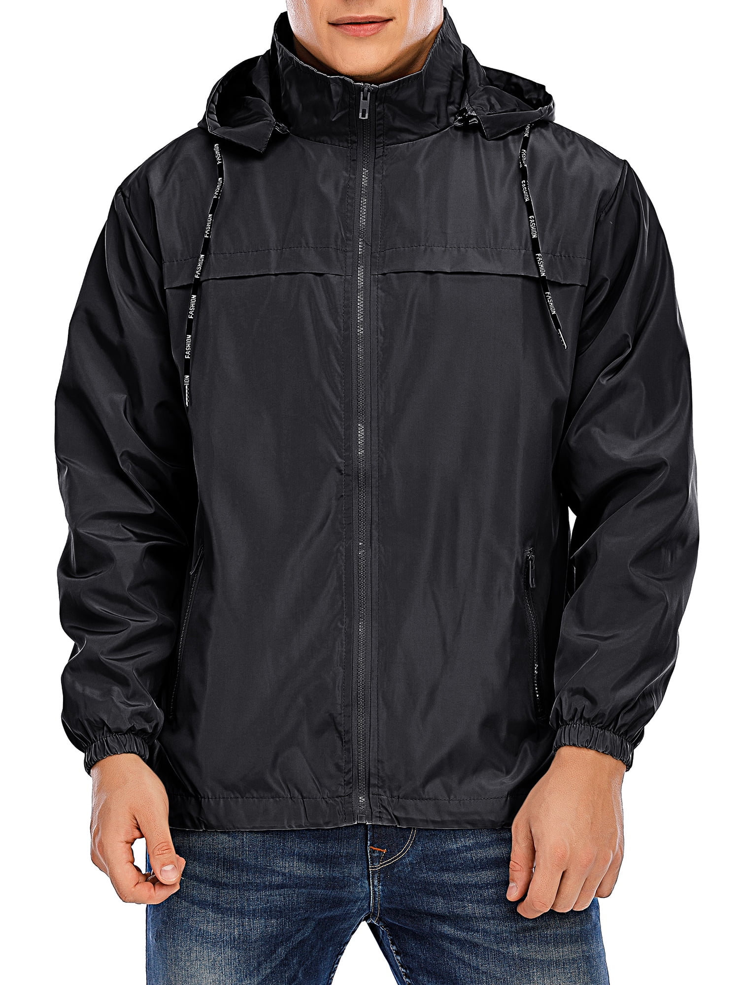 FOCUSSEXY Mens Windbreaker Jacket Waterproof Rain Jacket Outdoor ...