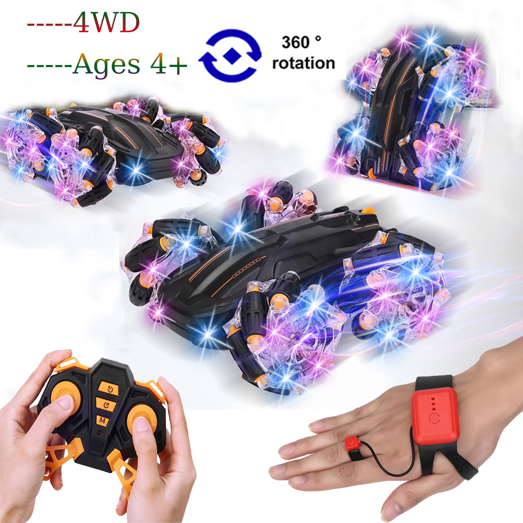 FOCUSSEXY RC Cars Stunt car Remote Control Car Double Sided Swing Arm 360° Flips Rotating 4WD ...