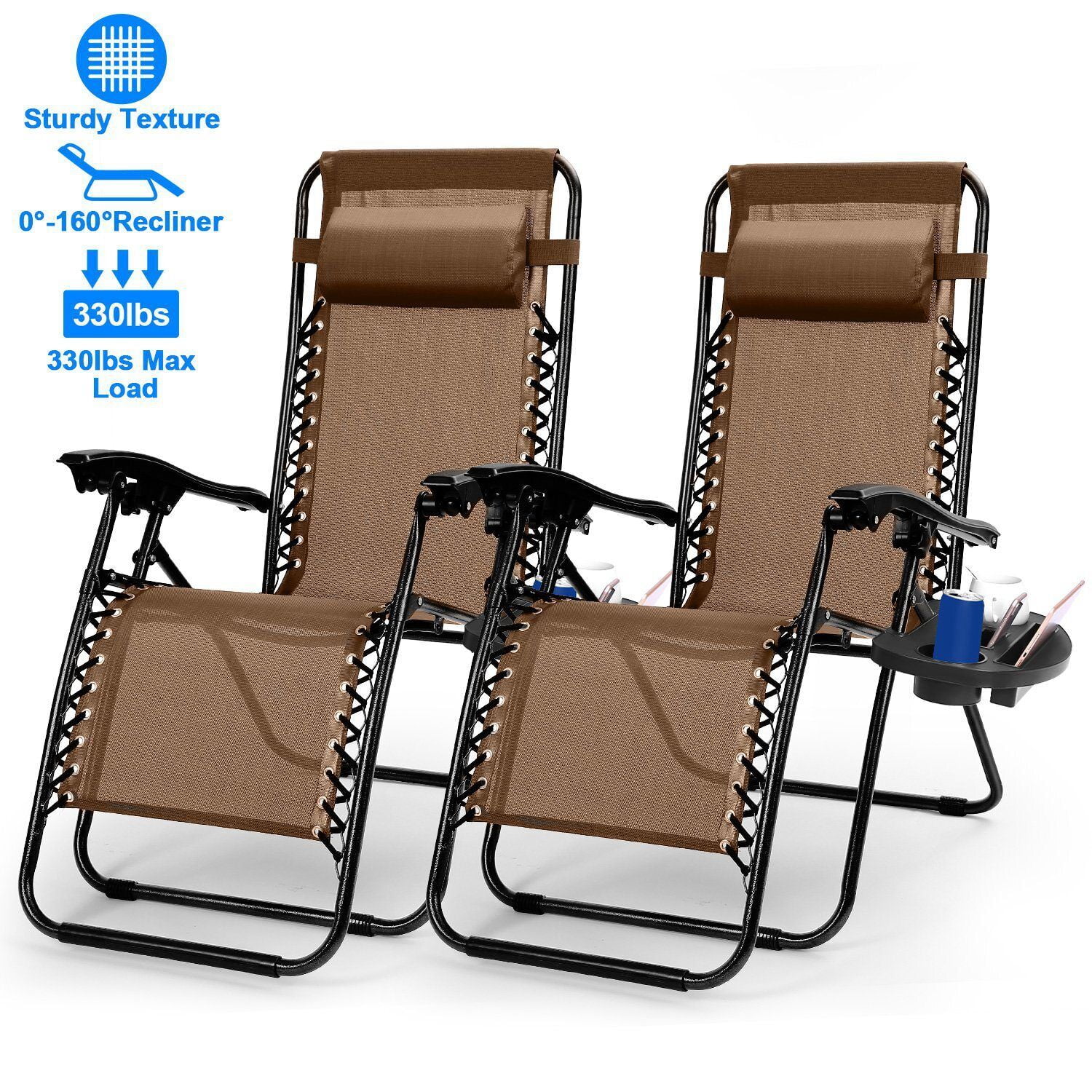 FOCUSSEXY Set of 2 Zero Gravity Chair Set with Table and Cup Holders ...