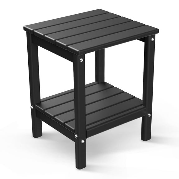 BAYUELSWU Outdoor Side Table, 2-Tier Outdoor End Table, HDPE All ...