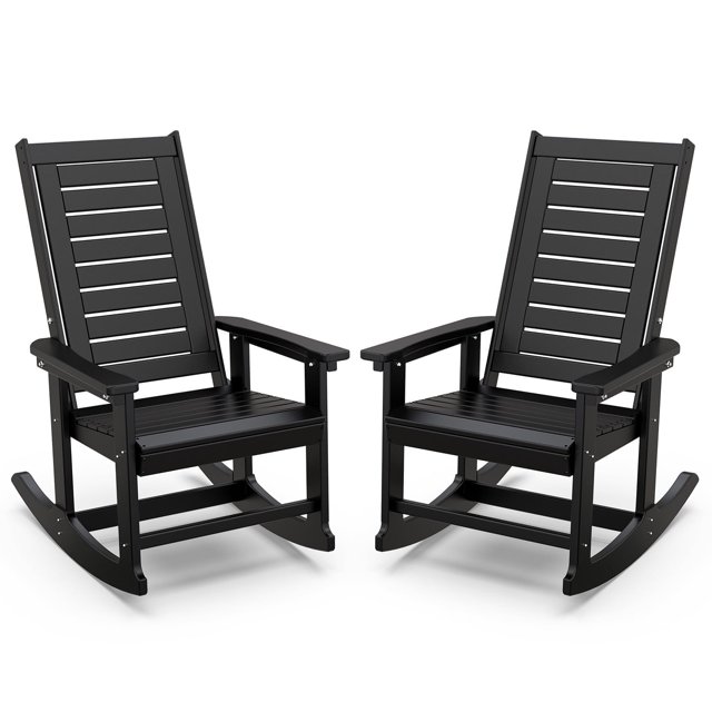 PIPOPA Outdoor Rocking Chair Set of 2,HDPE Oversized Rocking Chair ...