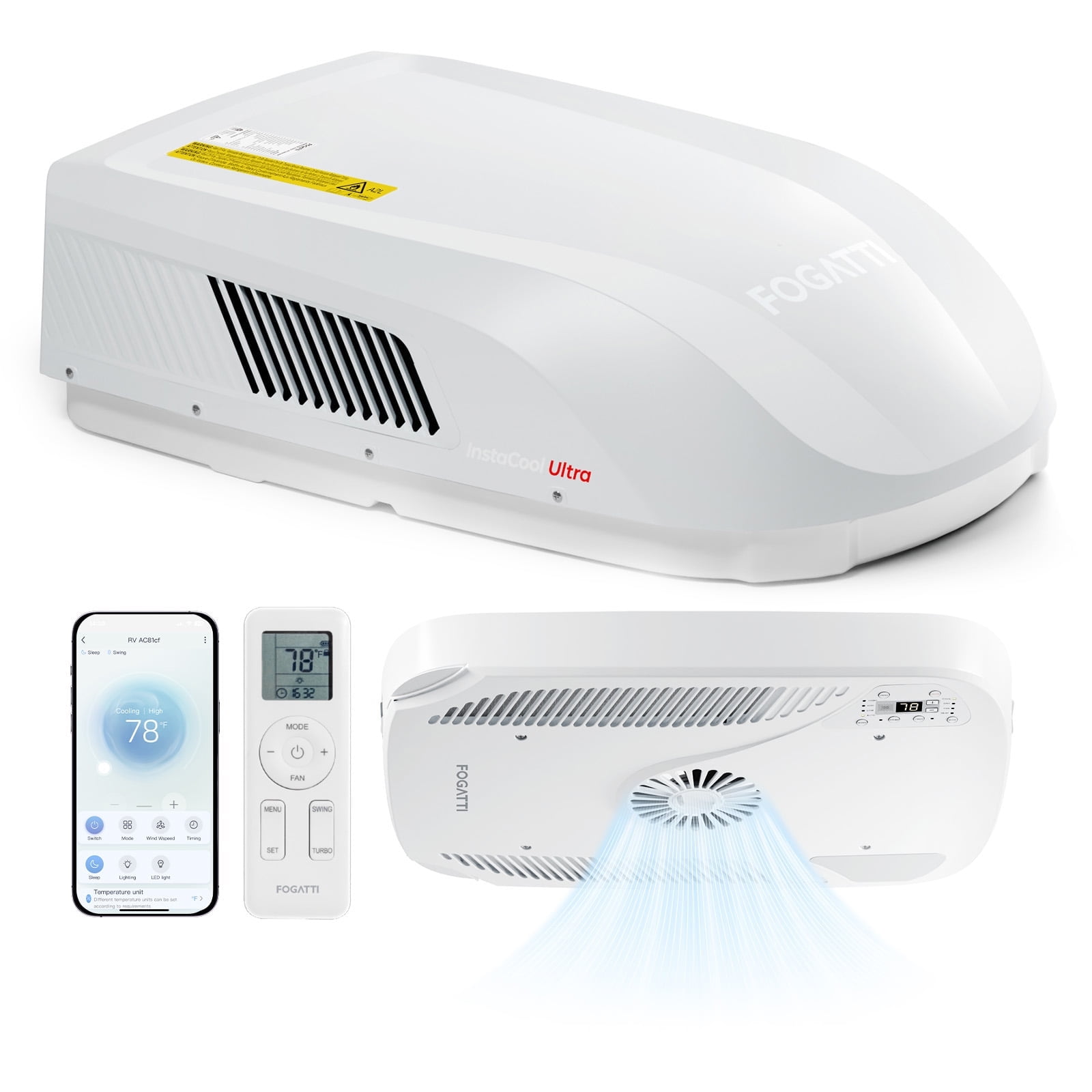 FOGATTI InstaCool Ultra RV Rooftop Air Conditioner 15000 BTU Heat Pump ...
