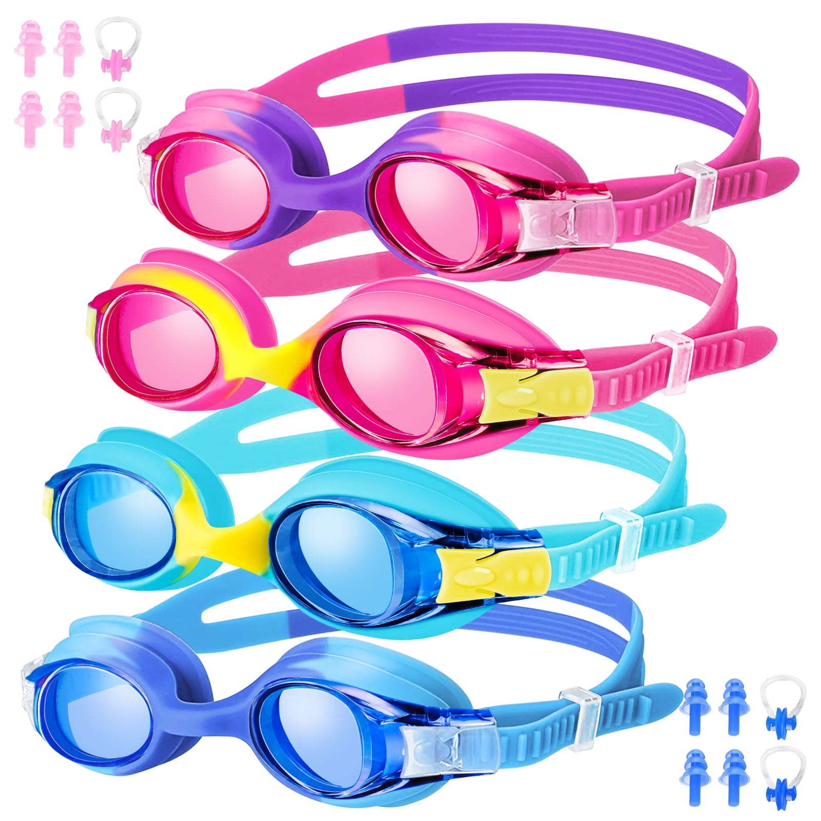 Aokelily Swimming Goggles Waterproof and Cap Set 4 in 1, UV 400 ...