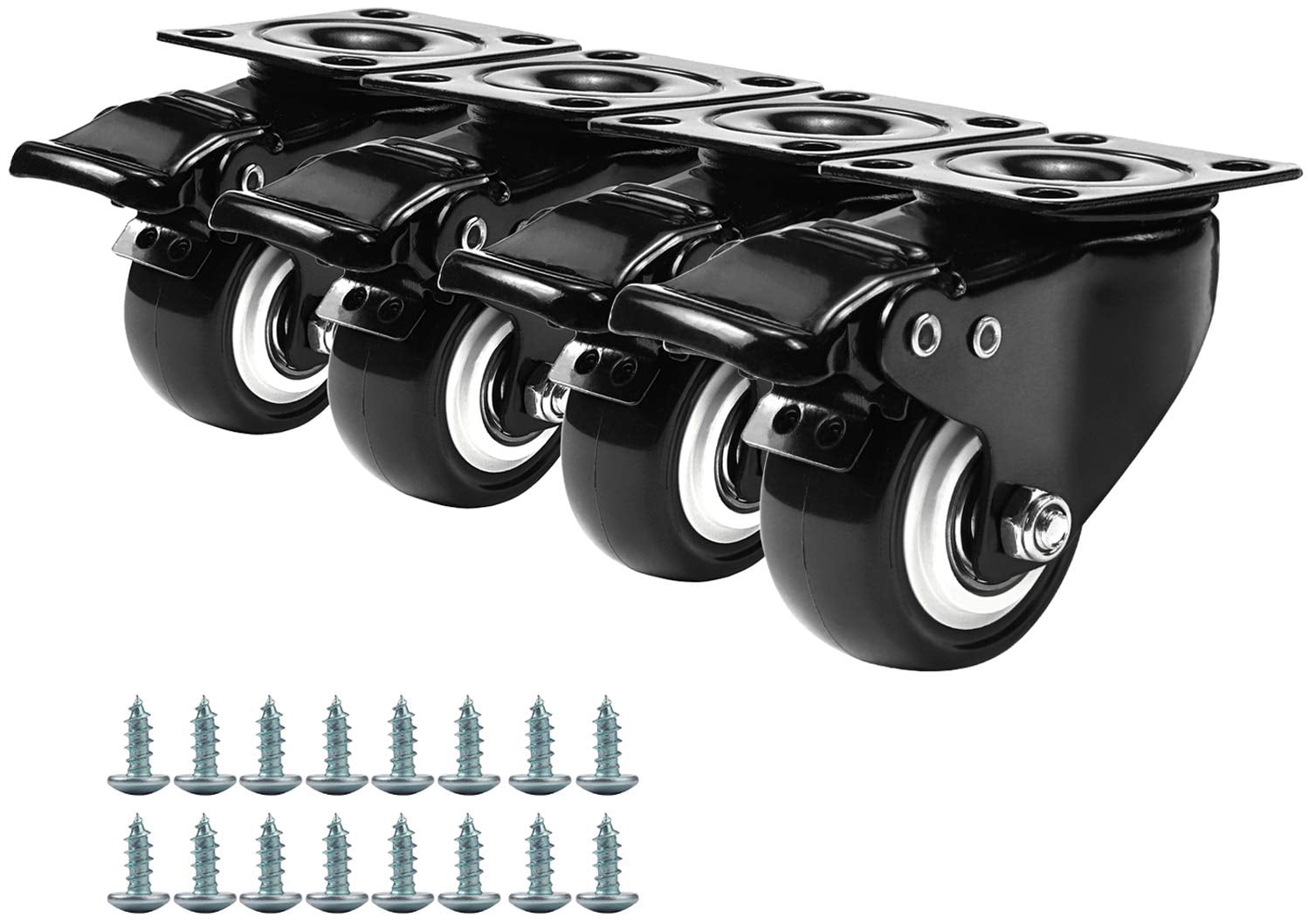 FOH 2" Heavy Duty Caster Wheels with Brake Set of 4 PVC Swivel Plate ...