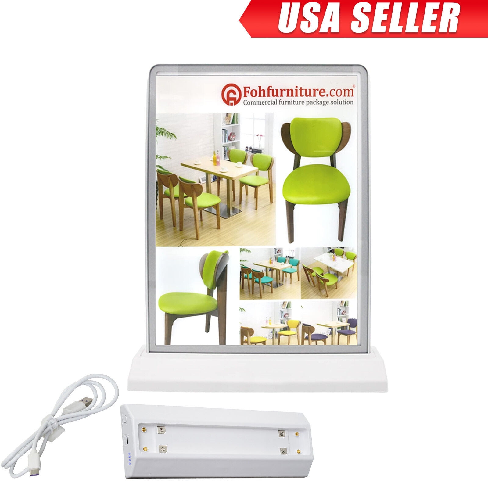 FOH Dual-Sided LED Backlit Poster Frame with Battery for Business Signs ...