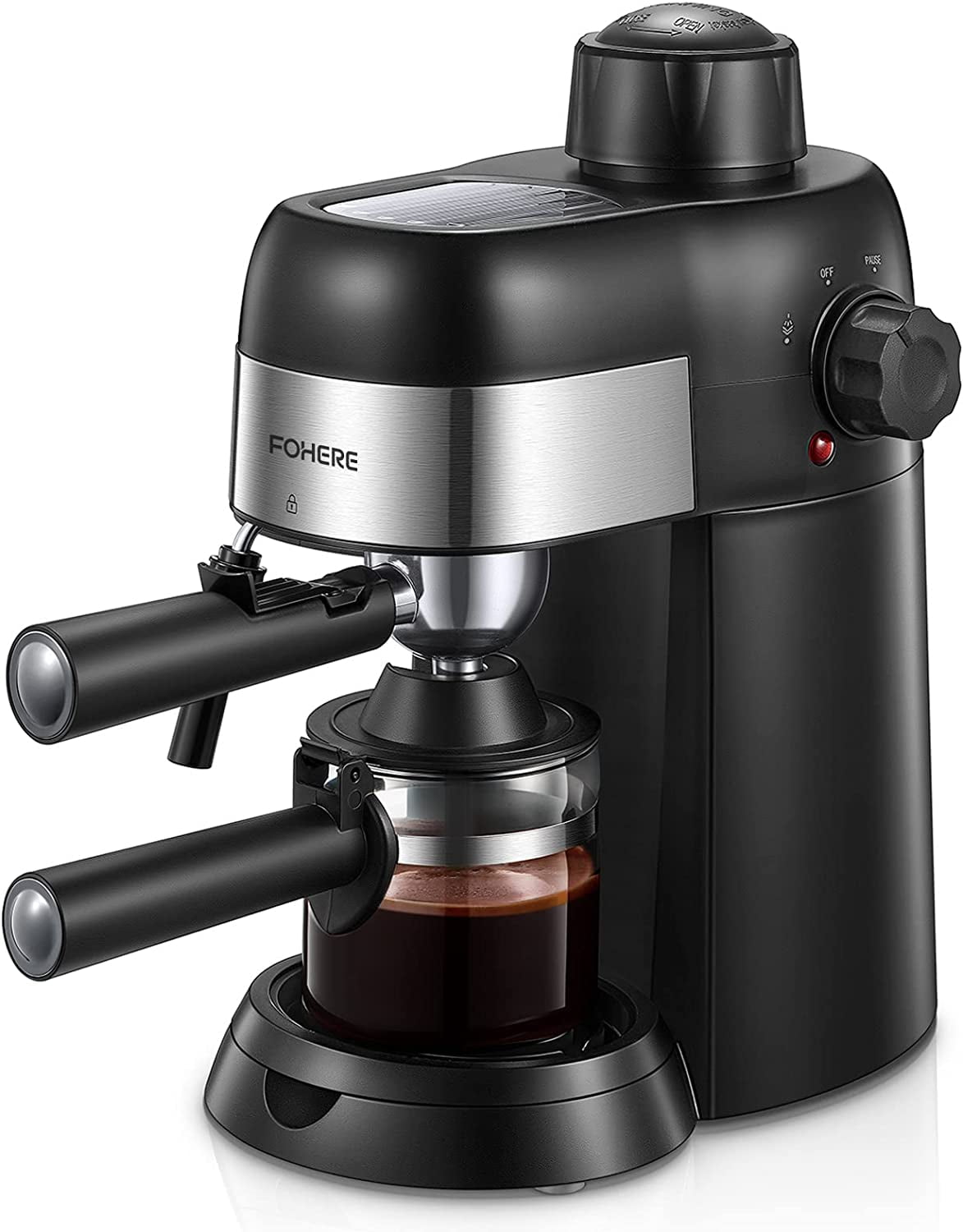 FOHERE 3.5-Bar Black Espresso Machine, 4-Cup Maker with Milk Frother ...