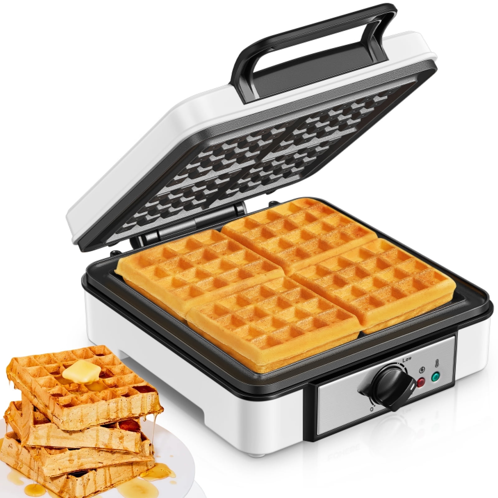FOHERE, 4 Slice Electric Waffle Maker, Non-Stick, Compact Design ...