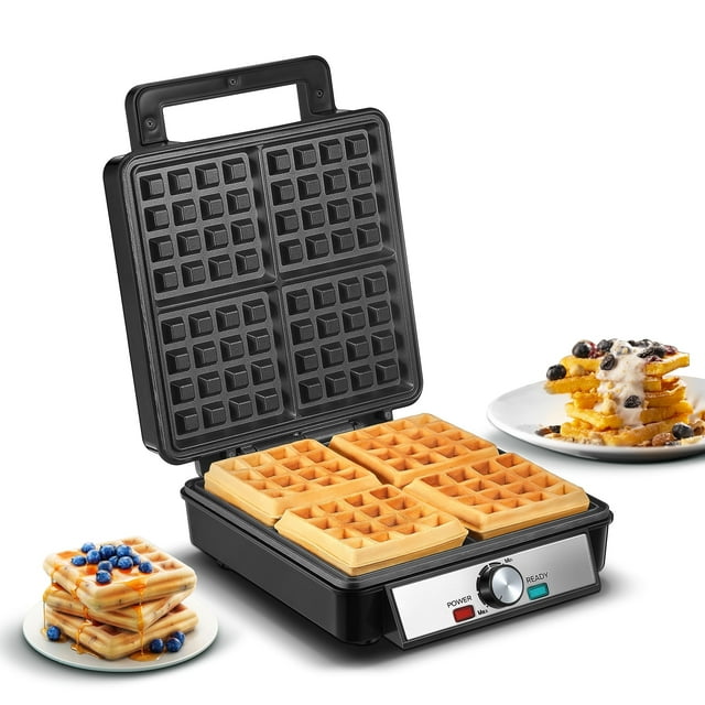 1200W Belgian Waffle Maker 4 Slices, Non-Stick Surfaces, Browning ...