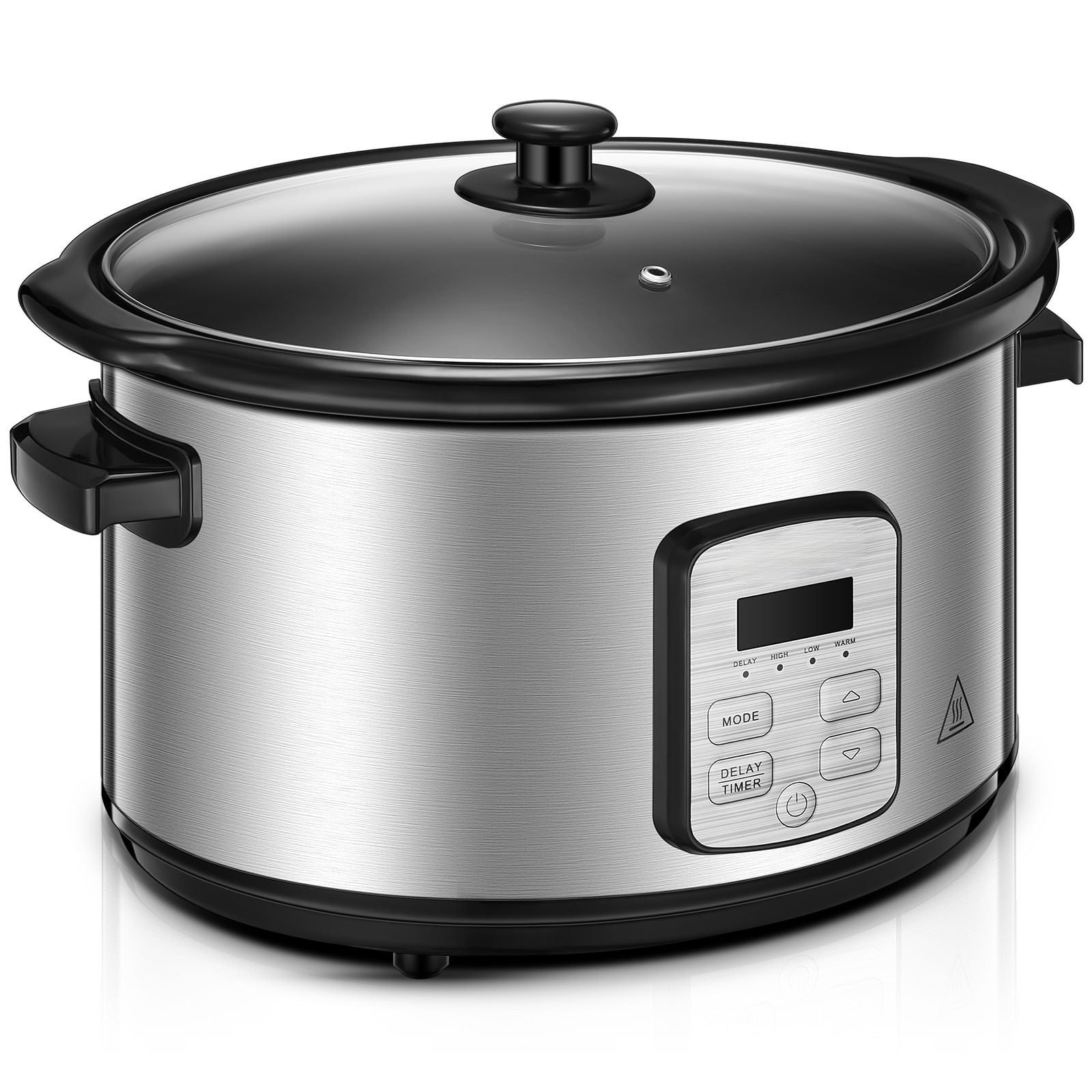 FOHERE 6 Qt Slow Cooker, Dishwasher Safe Ceramic Pot & Tempered Glass ...