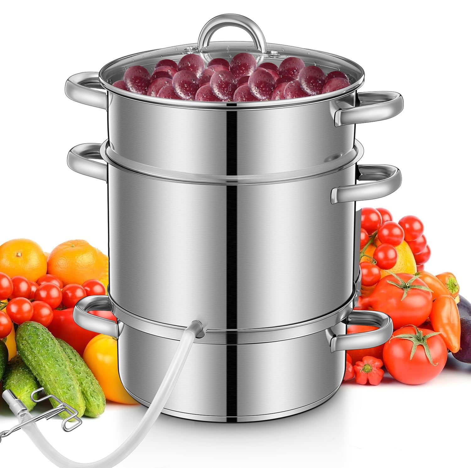FOHERE 8.5Qt Steam Juicer Extractor for Canning with Glass Lid, Hose ...